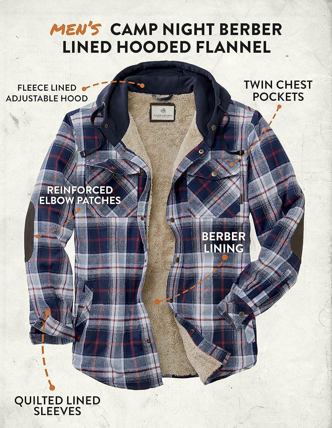 Legendary Whitetails Men's Tall Size Camp Berber Lined Hooded Flannel ...