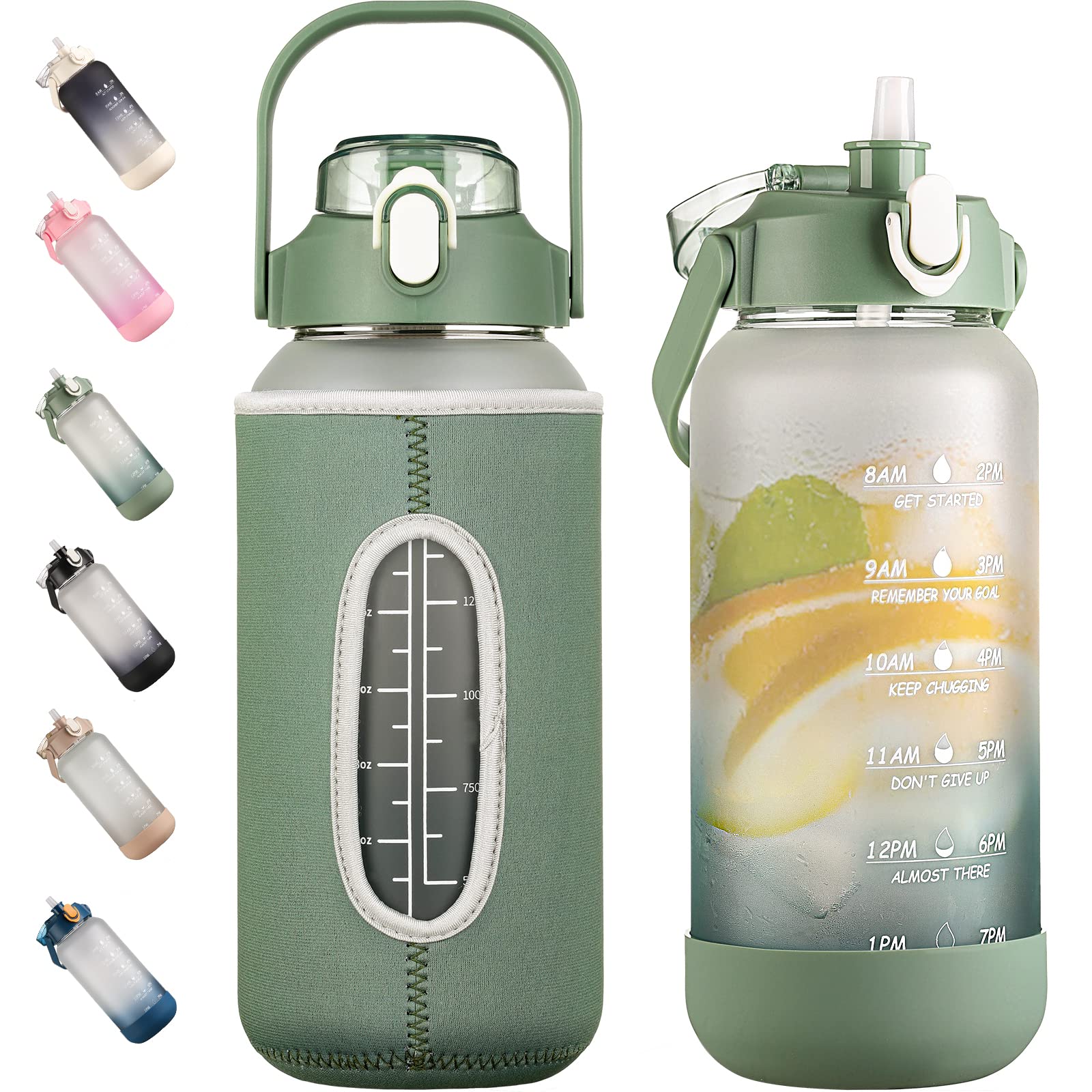 kytffu 64oz Glass Water Bottles with Straw, Half Gallon Motivational ...