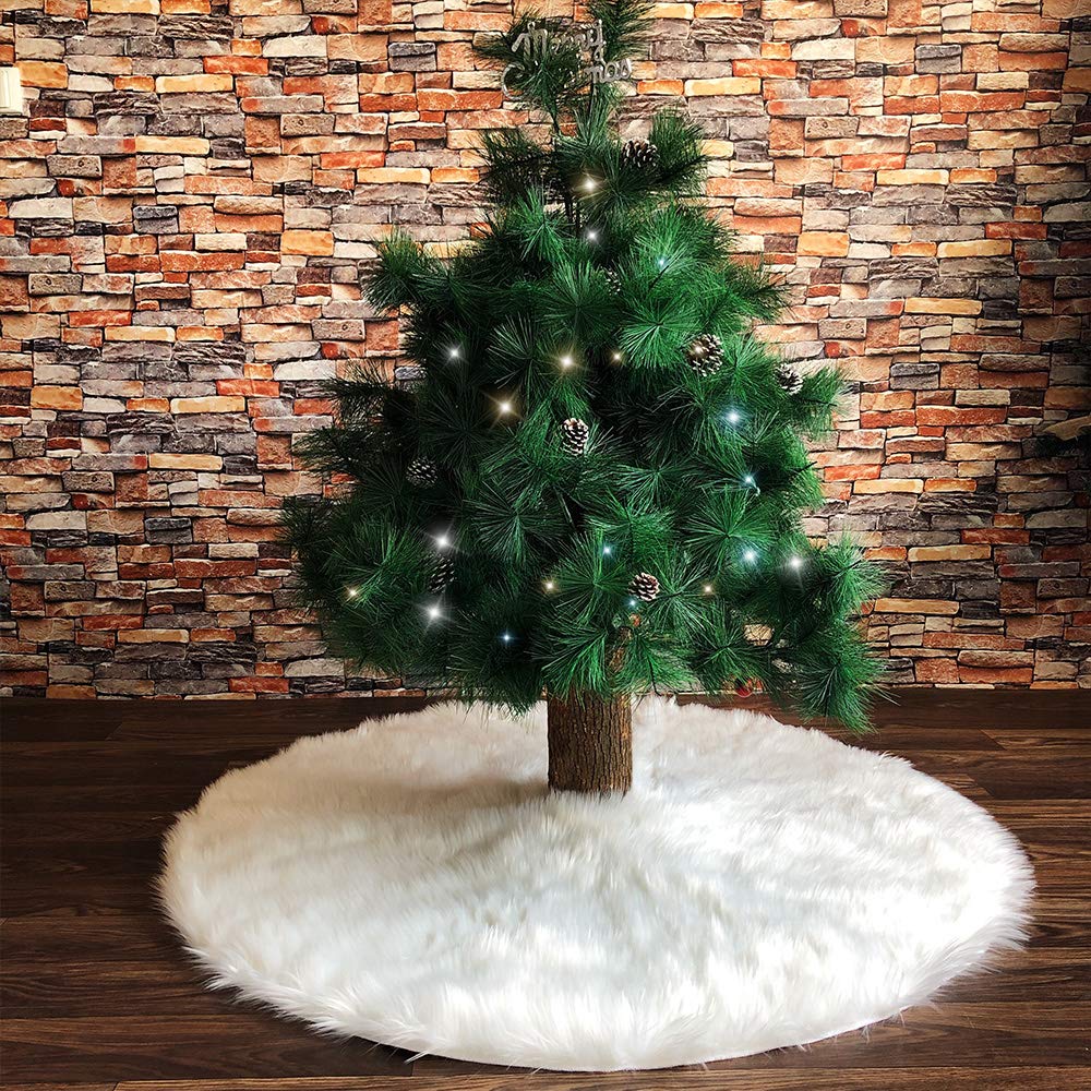 Amazon.com: Amidaky Christmas Tree Skirt 60 inches Faux Fur Snowy White ...