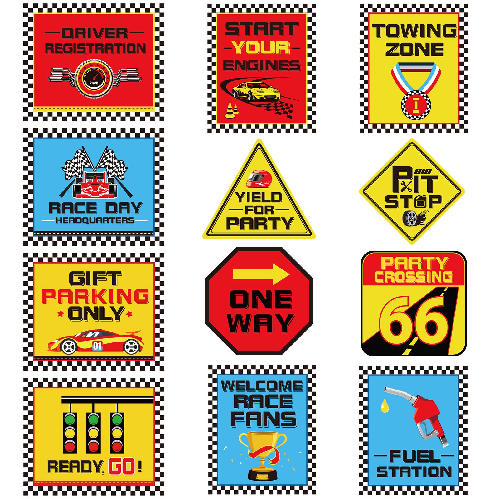 Buy 12 Pieces Race Car Party Decorations, Checkered s Road Racing ...