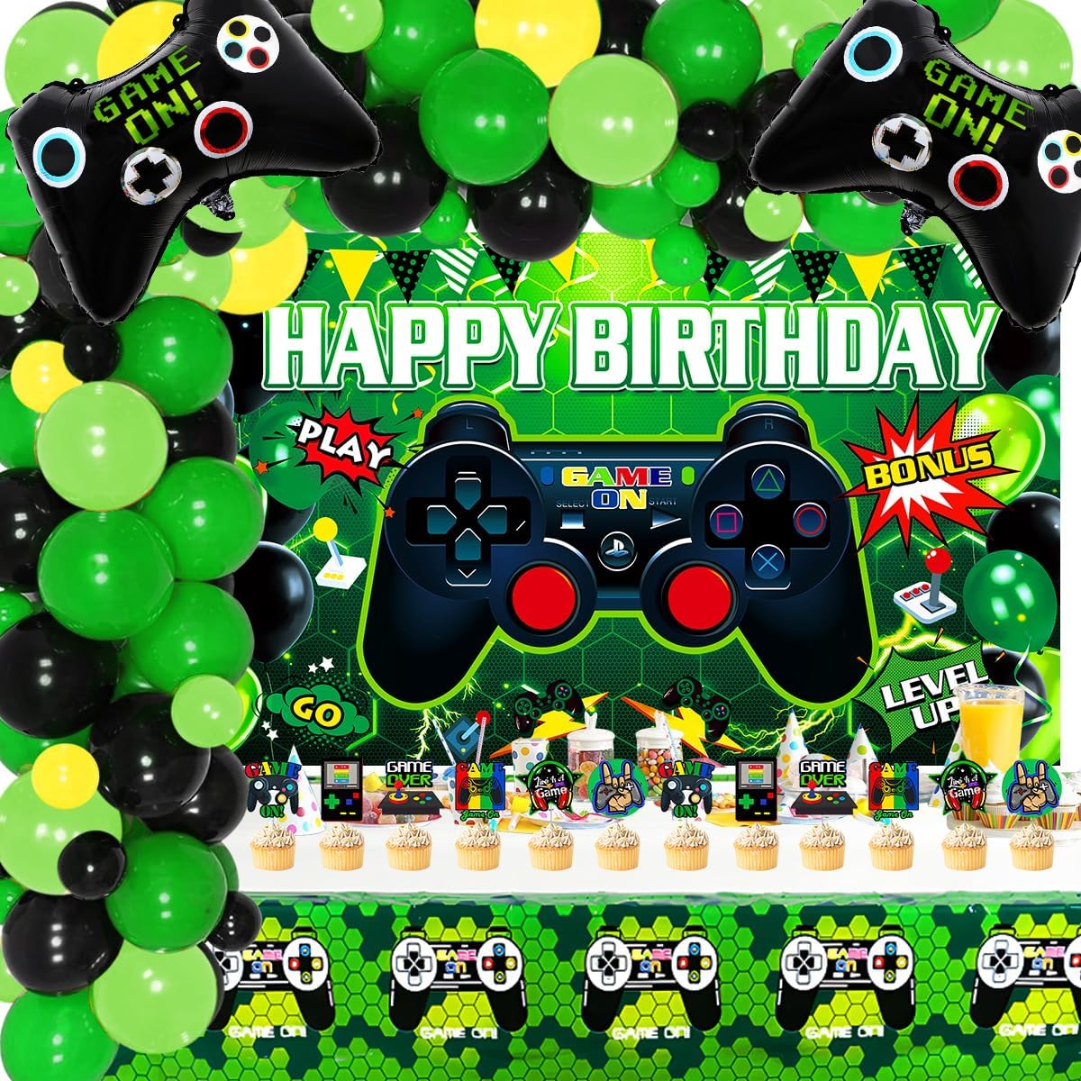Amazon.com: KISPATTI Video Game Party Decorations Set, Gamer Birthday ...
