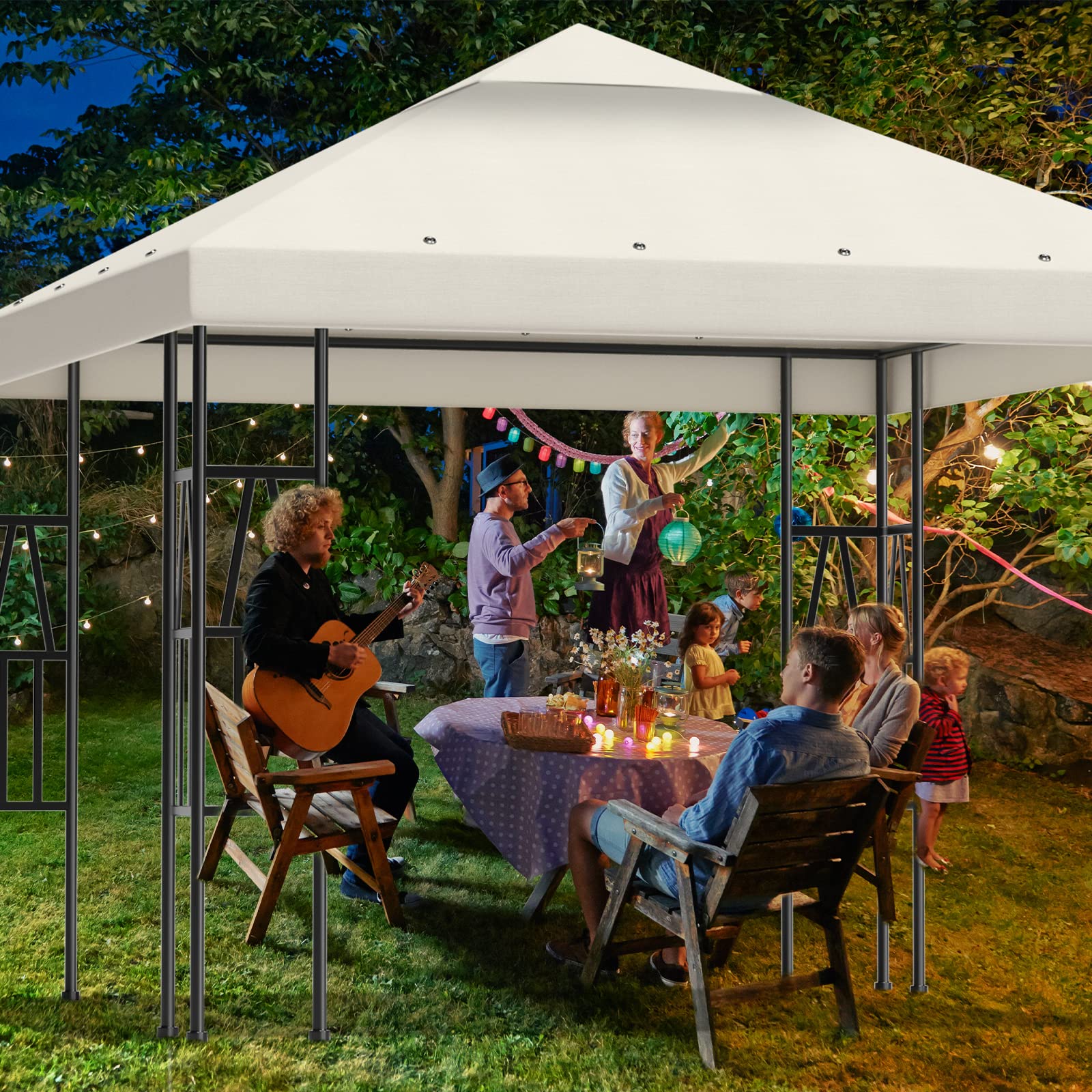 FOLAWO 10' X 10' Gazebo Replacement Canopy Double Tier Gazebo Covers ...