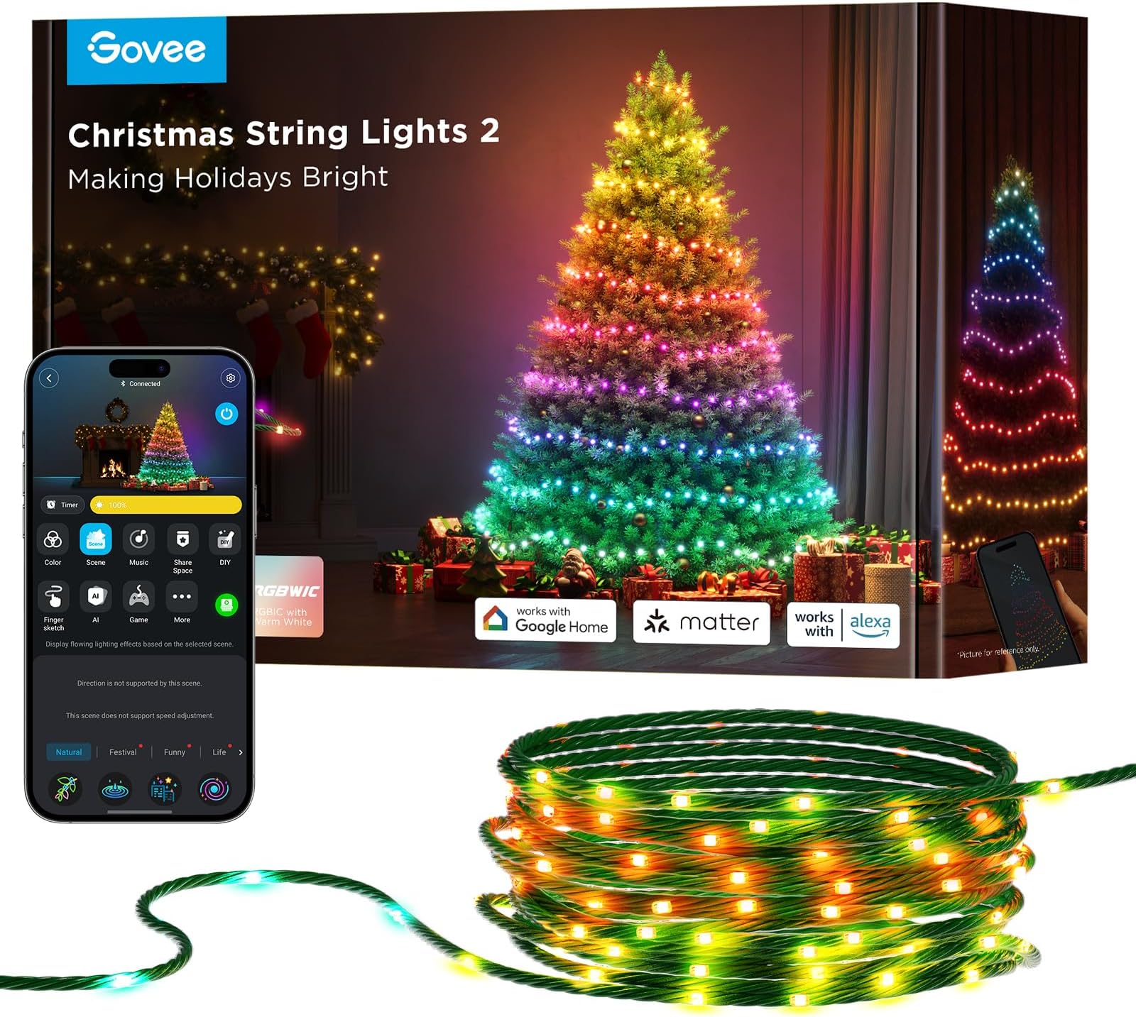 Amazon.com: Govee Christmas Lights 2, RGBWIC 99FT 300LEDs Christmas ...