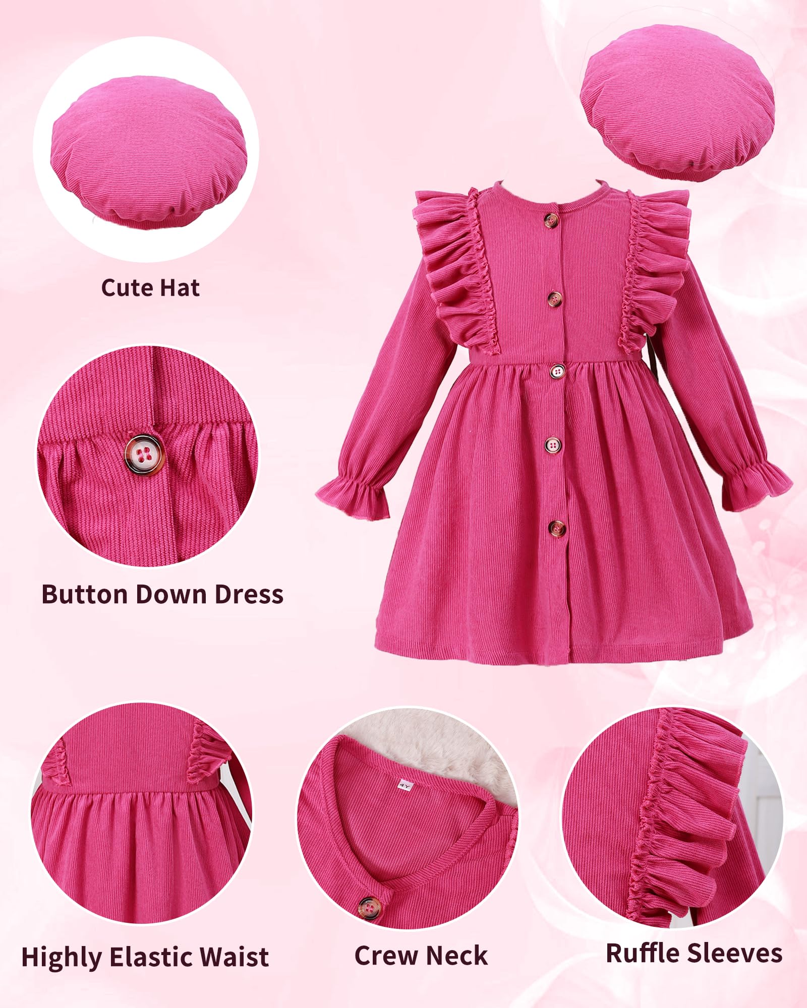 Snapklik.com : Toddler Girls Winter Ruffle Long Sleeve Dresses Kids ...