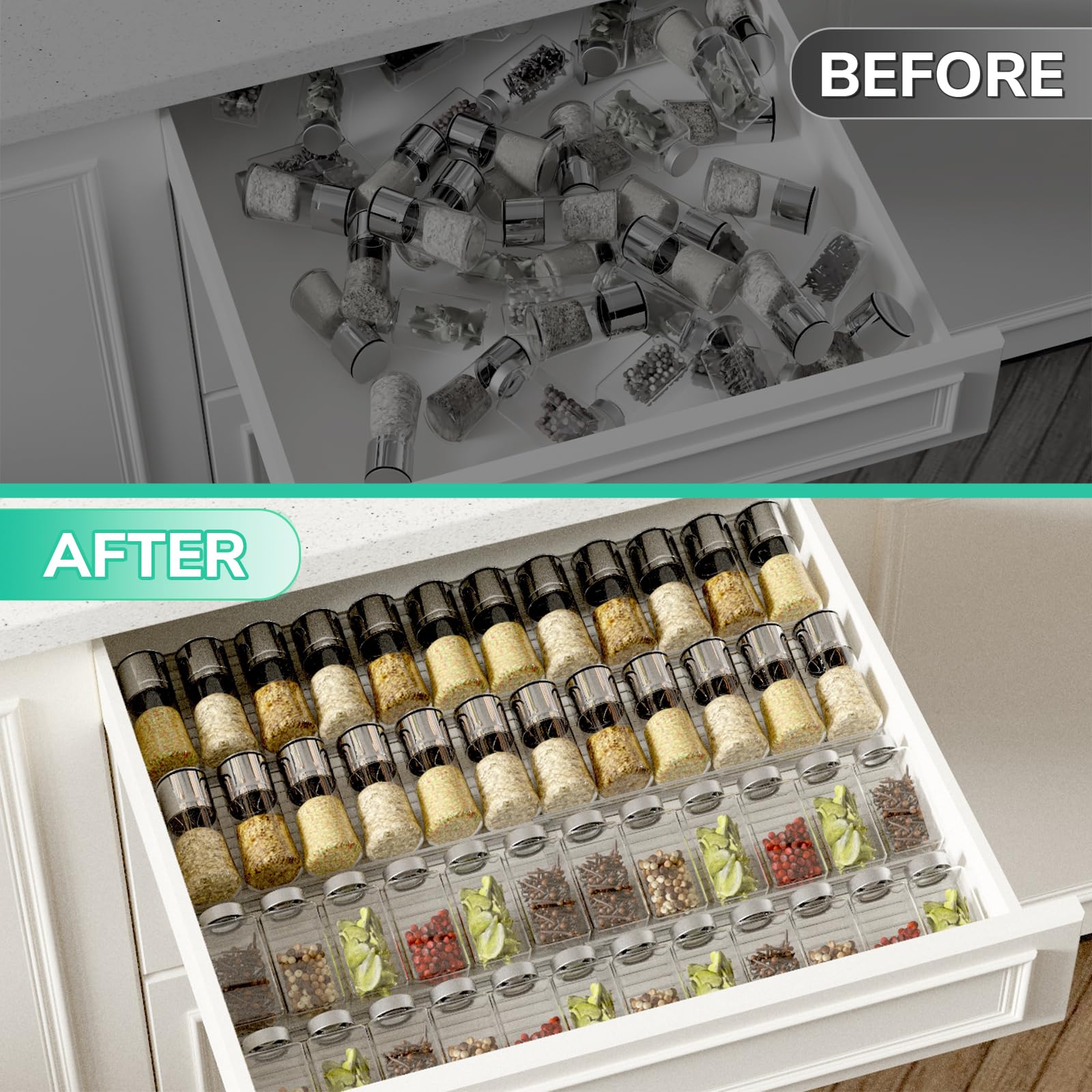 Snapklik.com : AMBIRD Spice Drawer Organizer, 4 Tier-2 Set Clear Spice ...