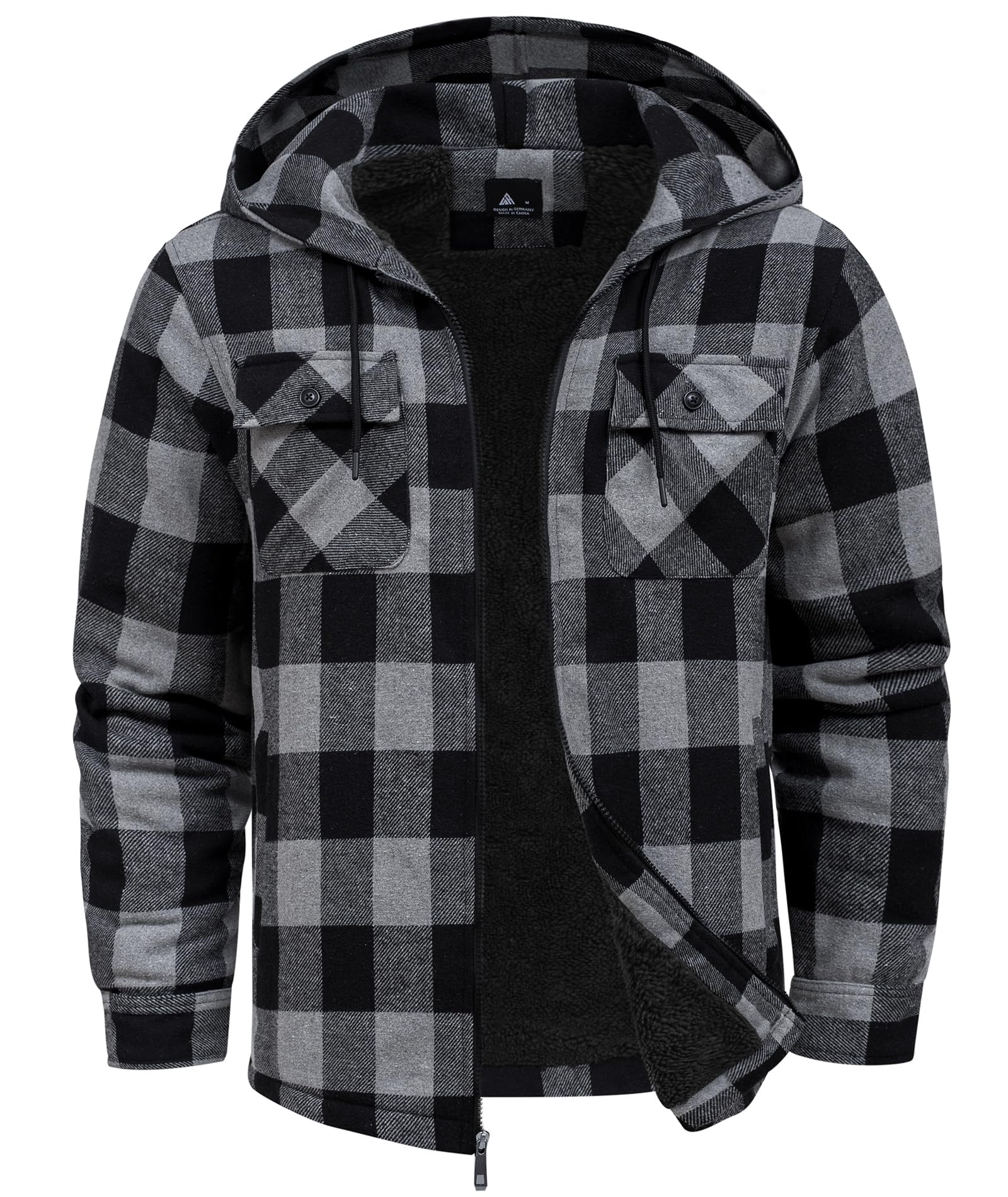 V VALANCH Men's Flannel Shirt Jacket with Hood Fleece Lined Plaid ...