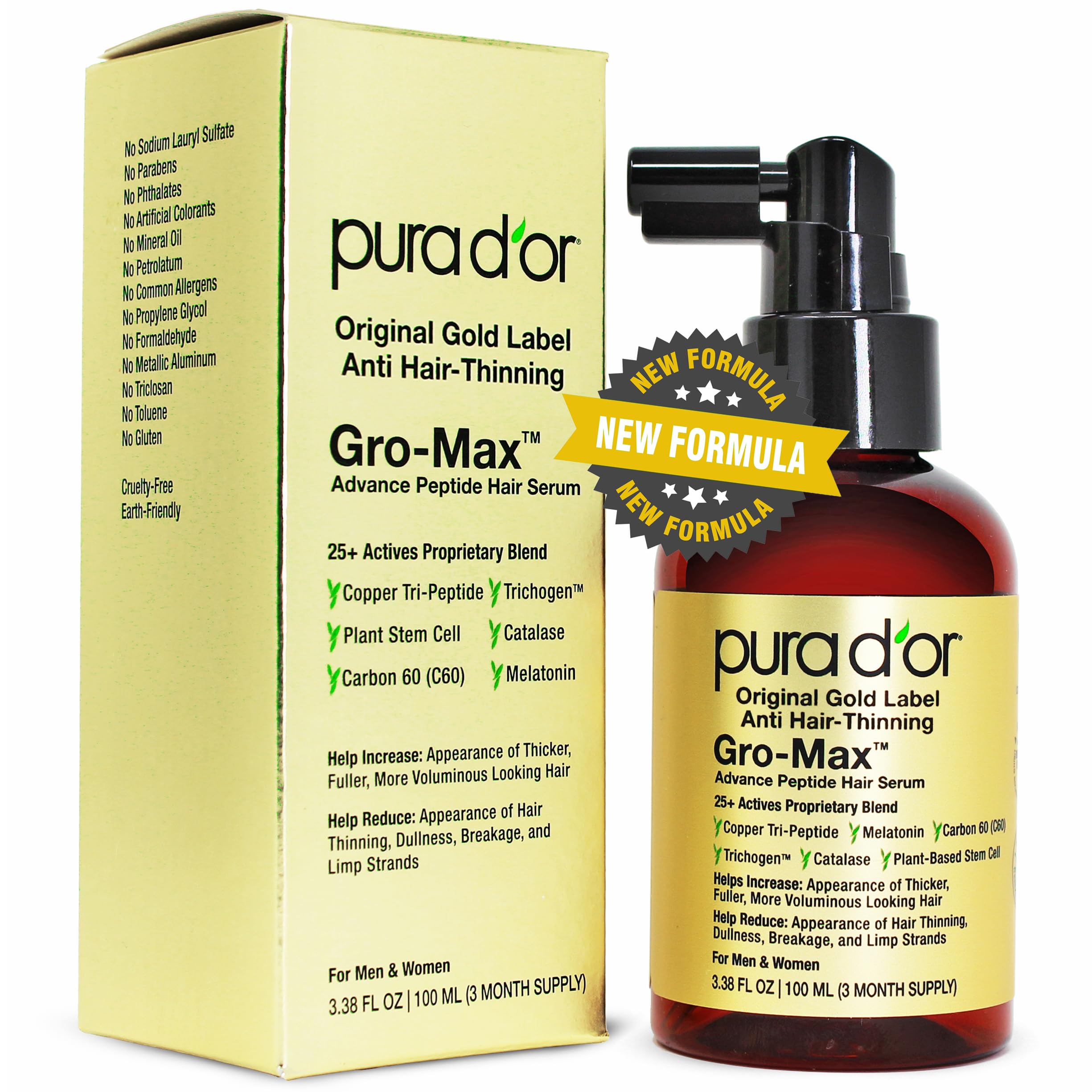 Amazon.com : PURA D'OR 3.38 Oz Gro-Max Advanced Peptide Hair Serum (NEW ...