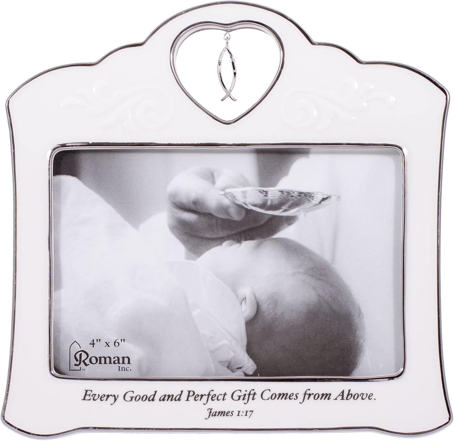 Amazon.com: Baptism Christening Crossfish Charm White Porcelain 4x6 ...