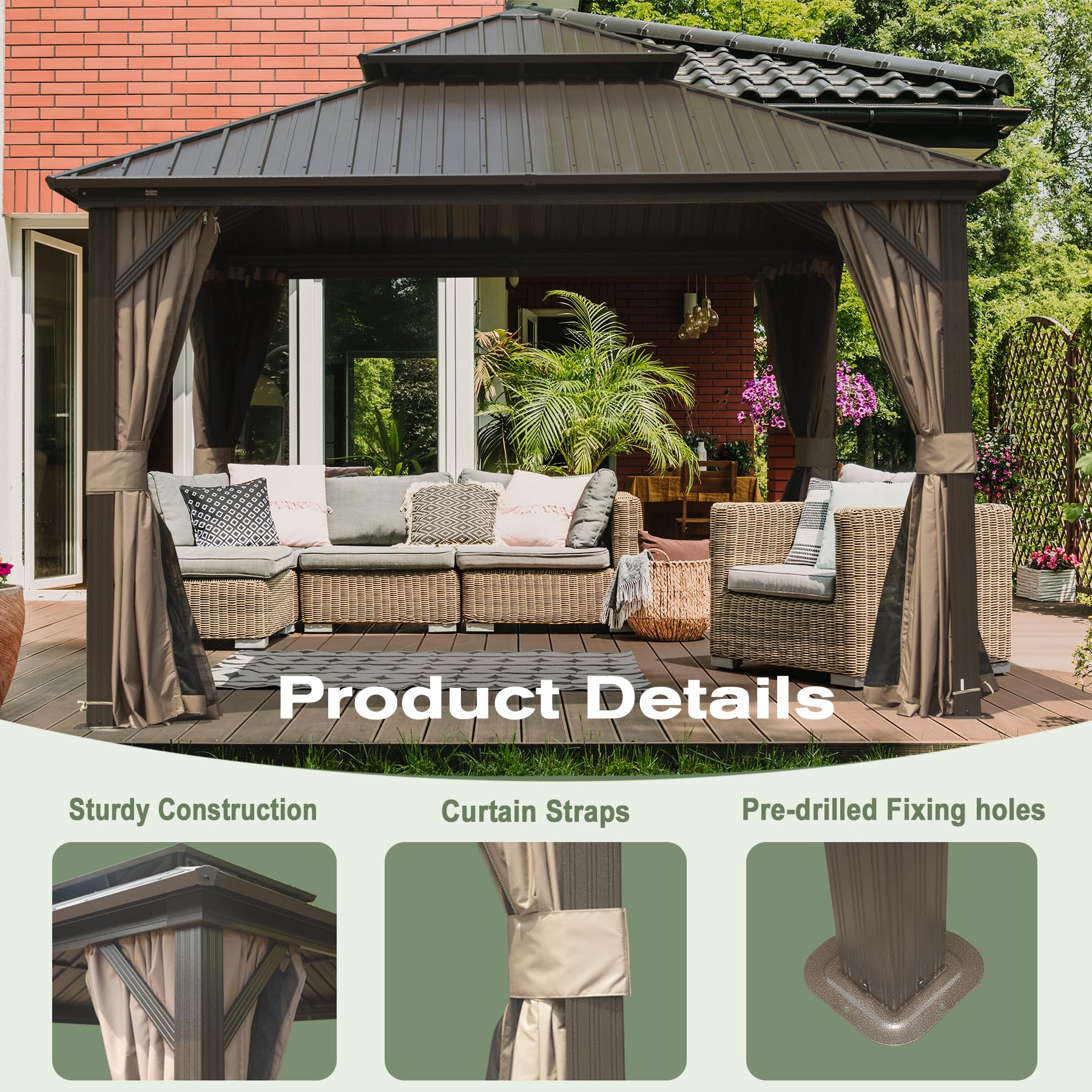 Domi 12' X 14' Hardtop Gazebo, Aluminum Metal Gazebo with Galvanized ...