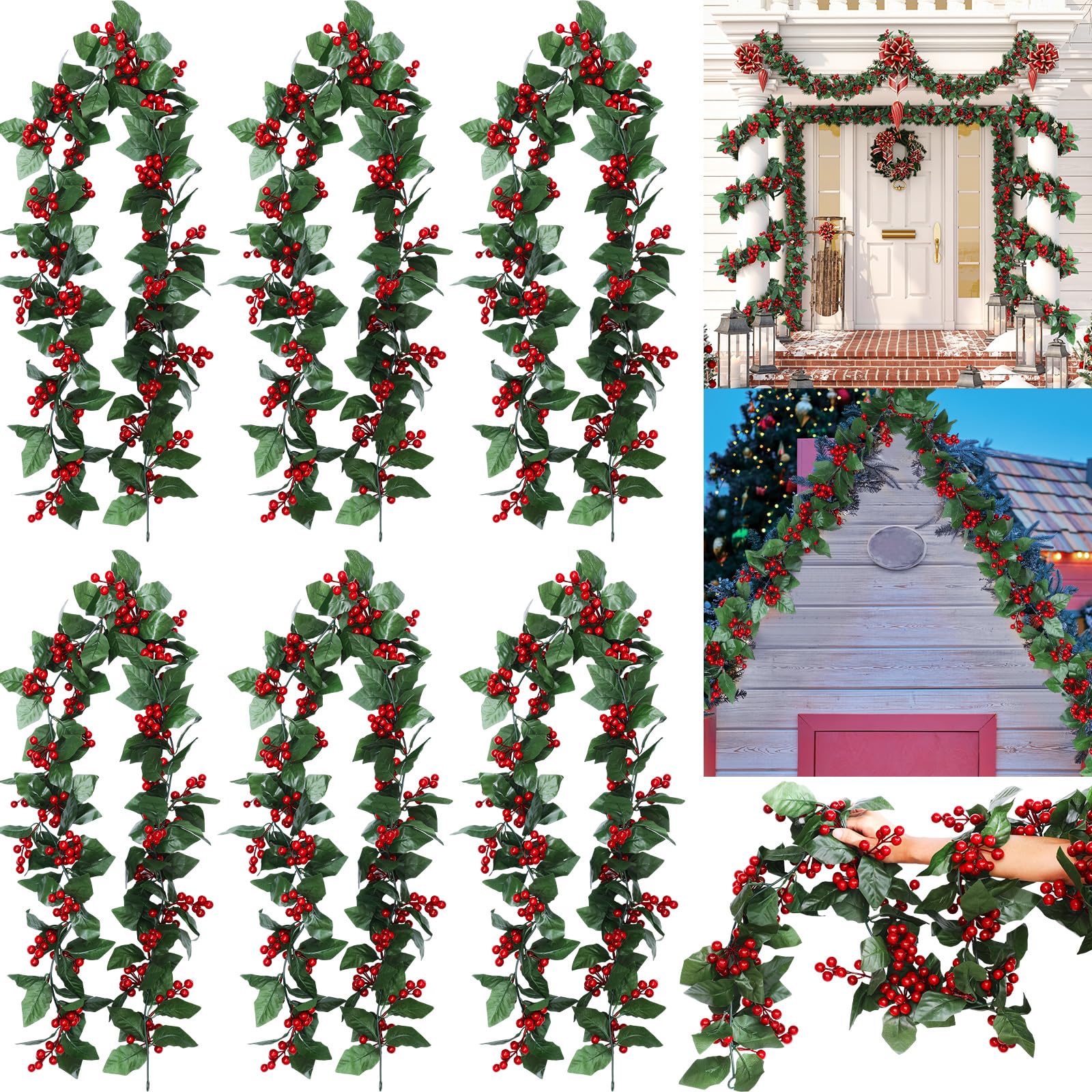 Amazon.com: Tigeen 6 Pcs 6ft Red Berry Christmas Garland Flexible ...