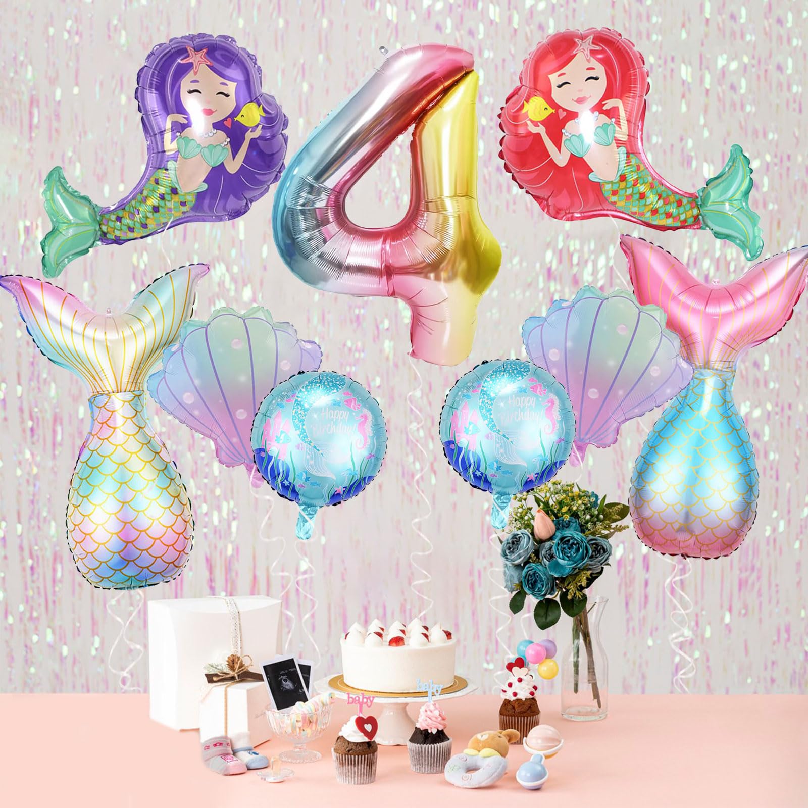 Snapklik.com : 9 Pcs Large Number 4 Colorful Mermaid Tail Seashell Foil ...