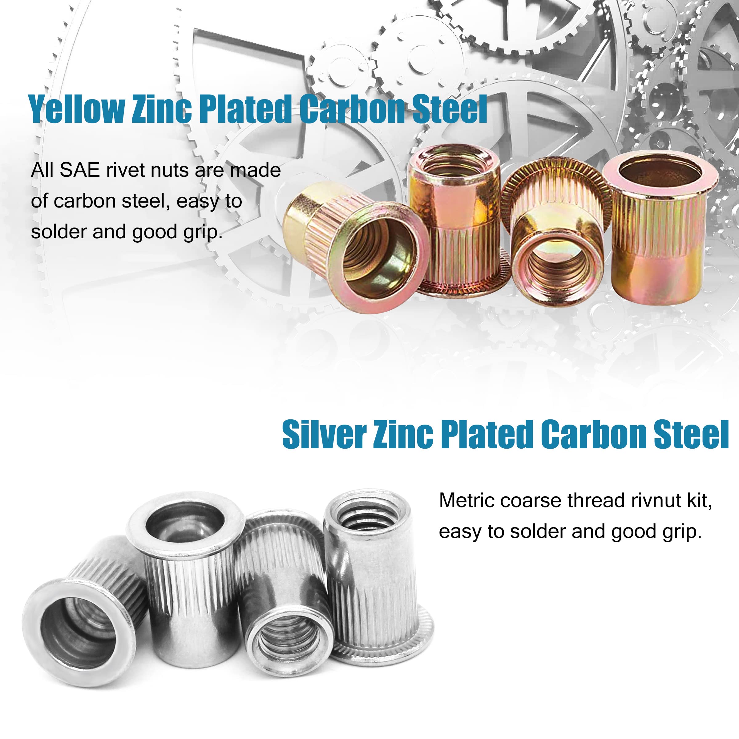 M3 - 3mm RIVNUTS KNURLED FLANGE THREADED INSERT NUTSERT RIVET NUTS BZP ...