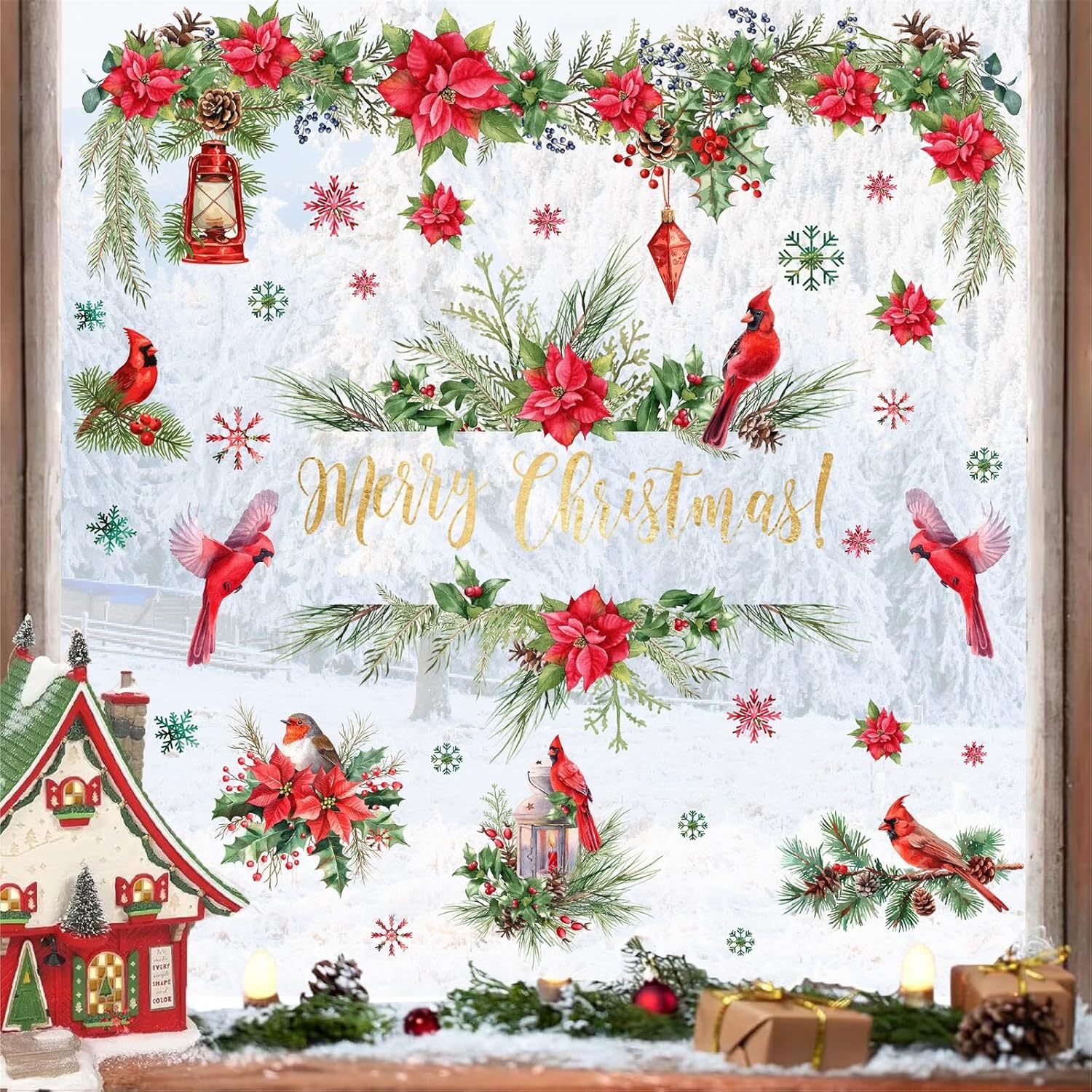 Amazon.com: Merry Christmas Window Stickers Double Sided Christmas ...