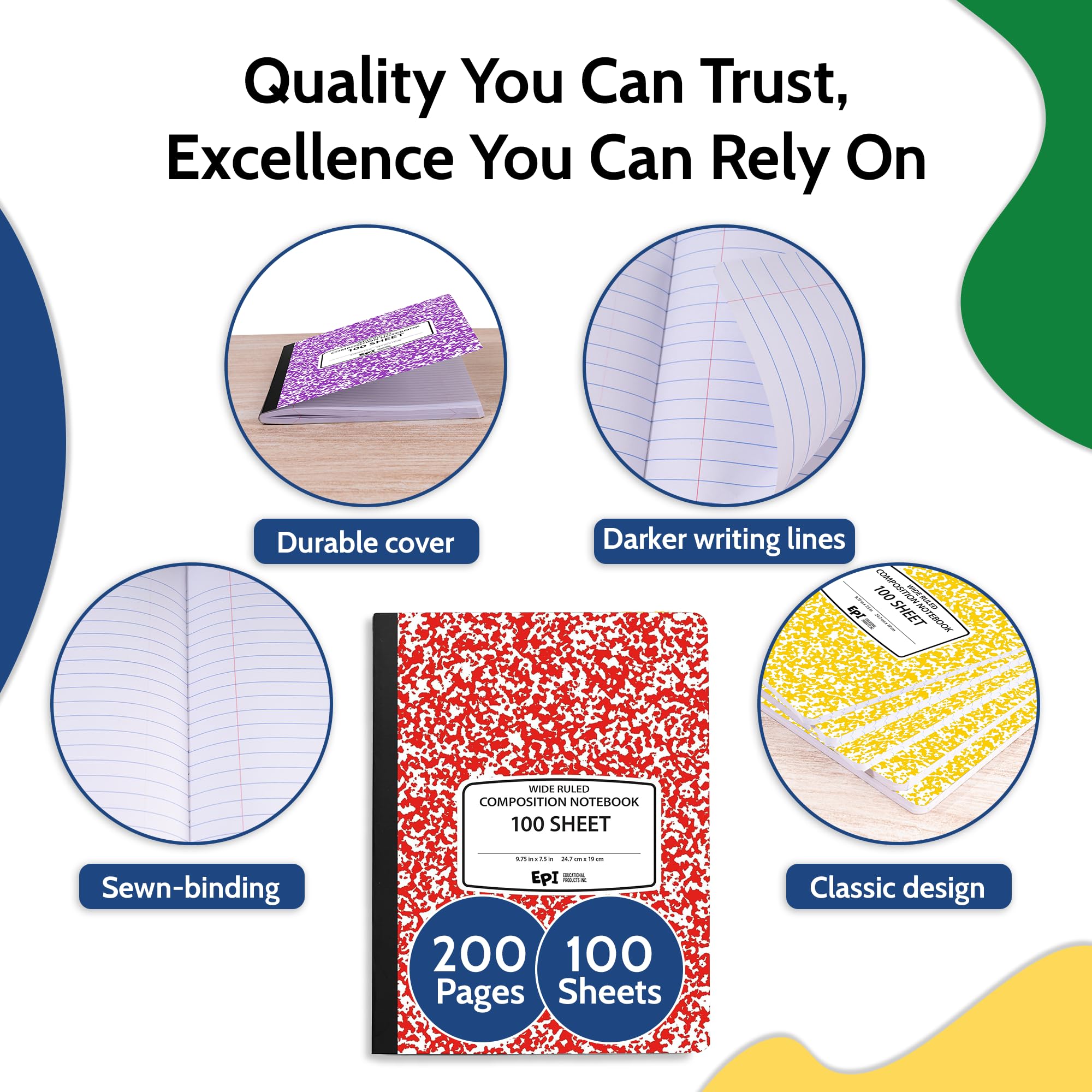Snapklik.com : 4 Pack EPI Wide Ruled Composition Notebook, Assorted ...