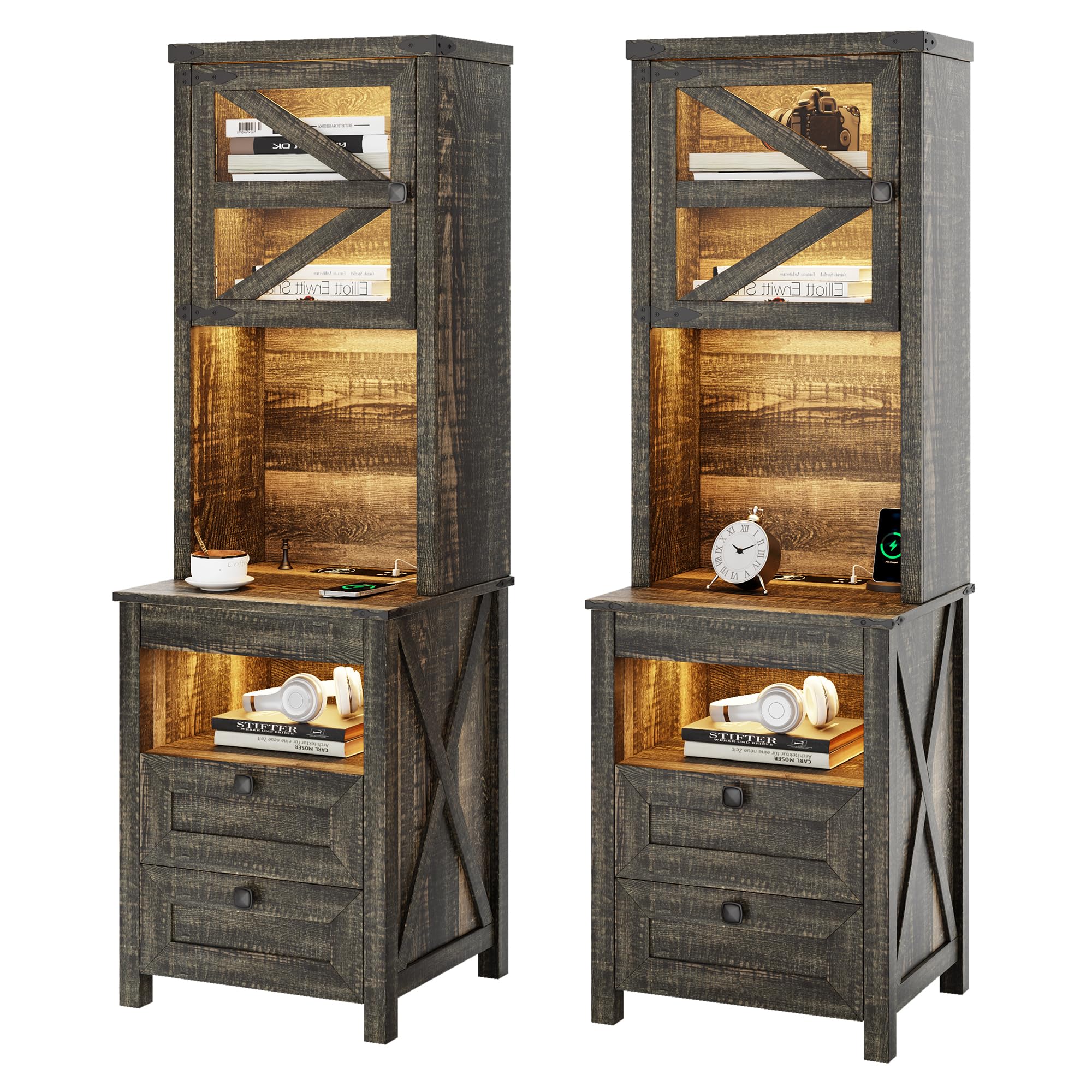 Amazon.com: FREDEES Farmhouse Tall Nightstands Set of 2, Bedside Table ...