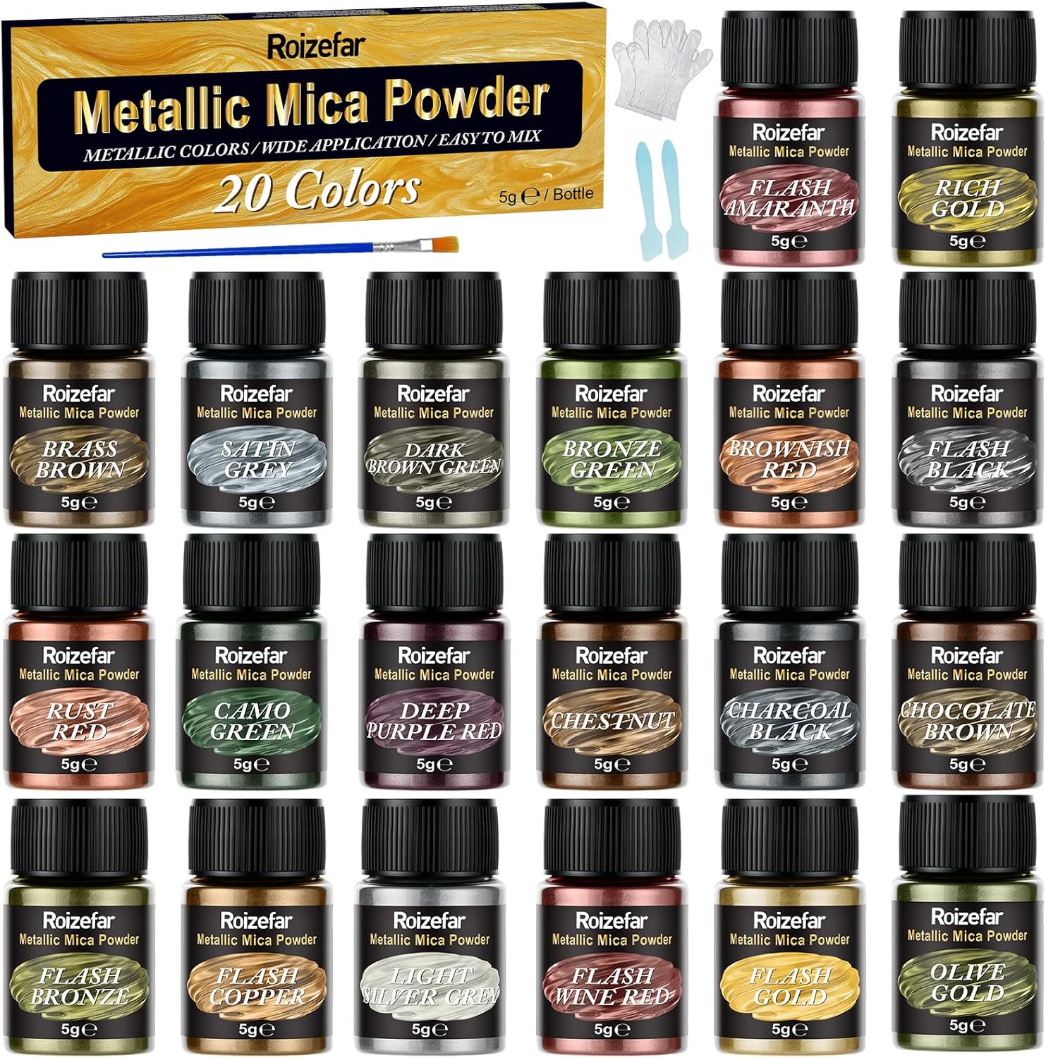 Roizefar Metallic Mica Powder, 20 Colours x 5 g Pearlescent Epoxy Resin ...