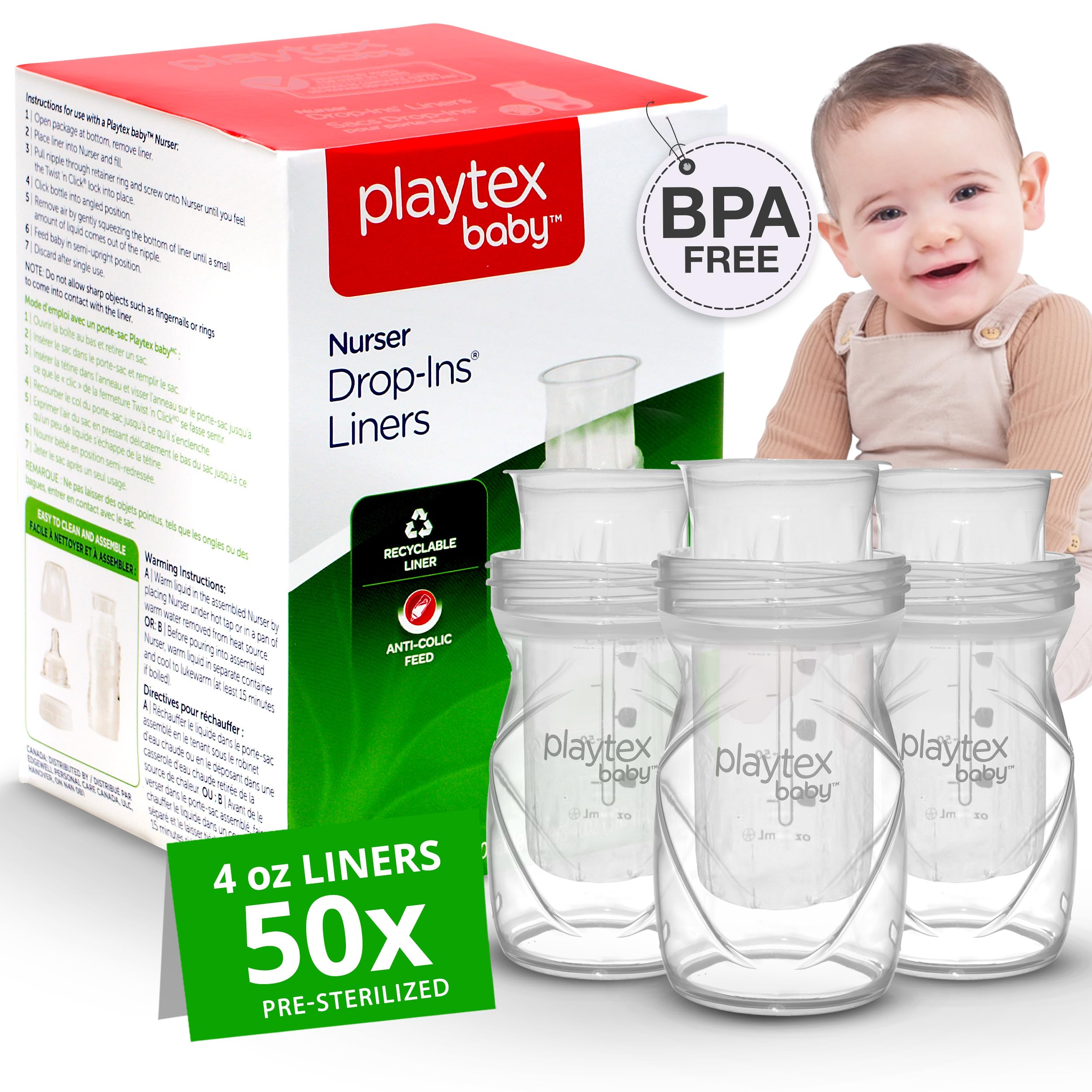 Amazon.com : Playtex Baby Nurser Pre-Sterilized Disposable Drop-Ins ...
