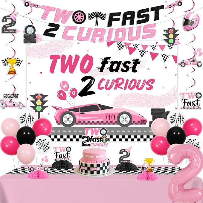 Amazon.com: kreat4joy Two Fast 2 Curious Birthday Decoration Pink ...