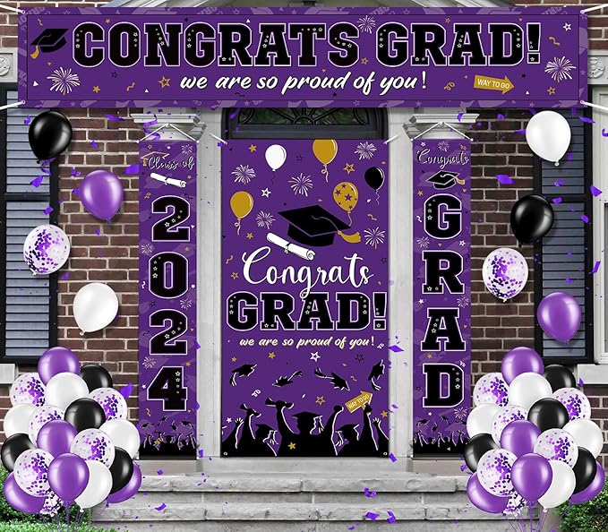 Amazon.com: Graduation Door Decorations Class of 2024 Purple, Congrats ...