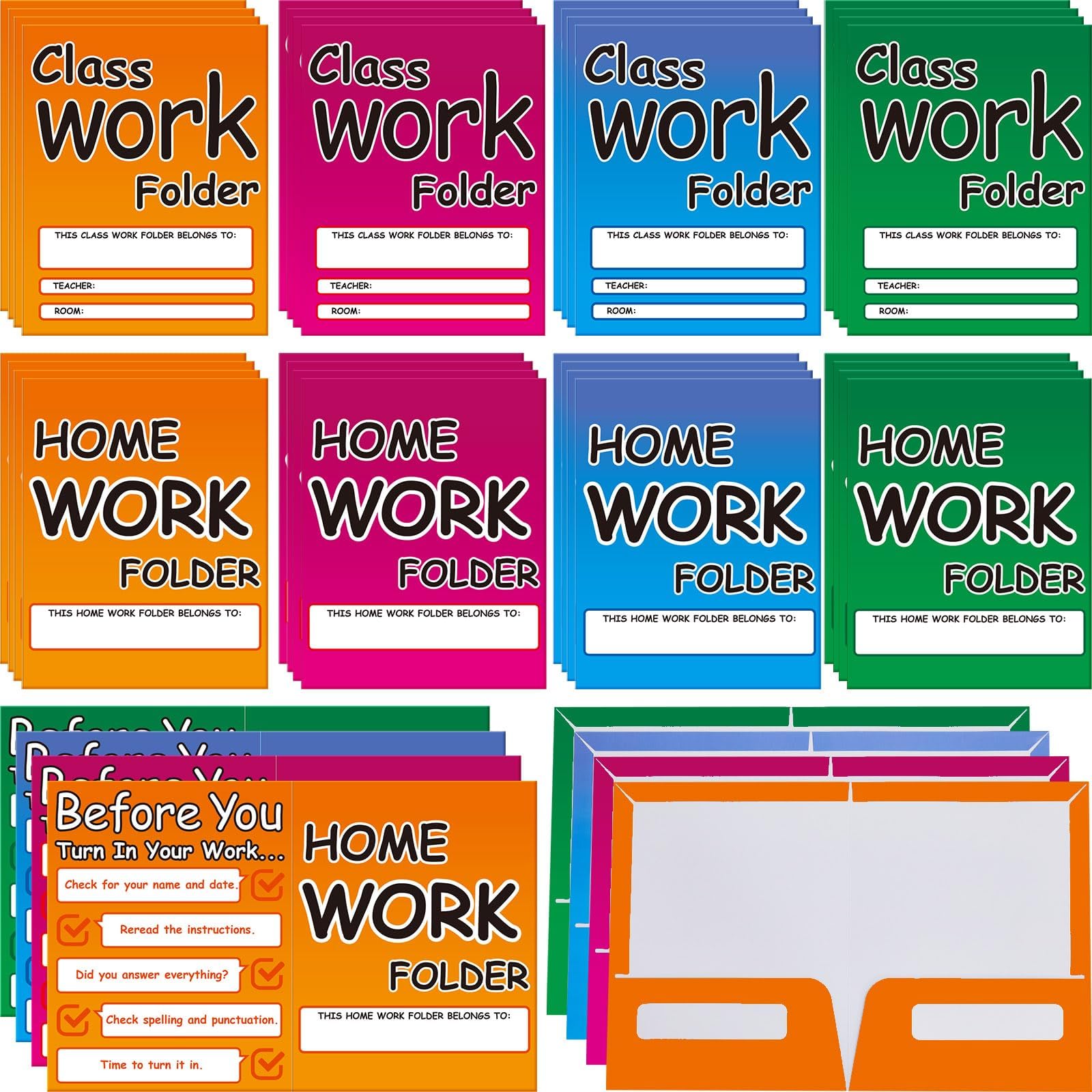 Amazon.com : Chuangdi 32 Pcs Homework Folders with Pocket and Classwork ...