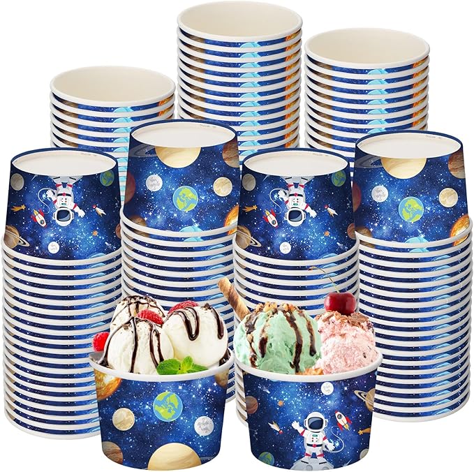 Amazon.com: Nuanchu 100 Pcs Space Party Supplies Galaxy Ice Cream Cups ...