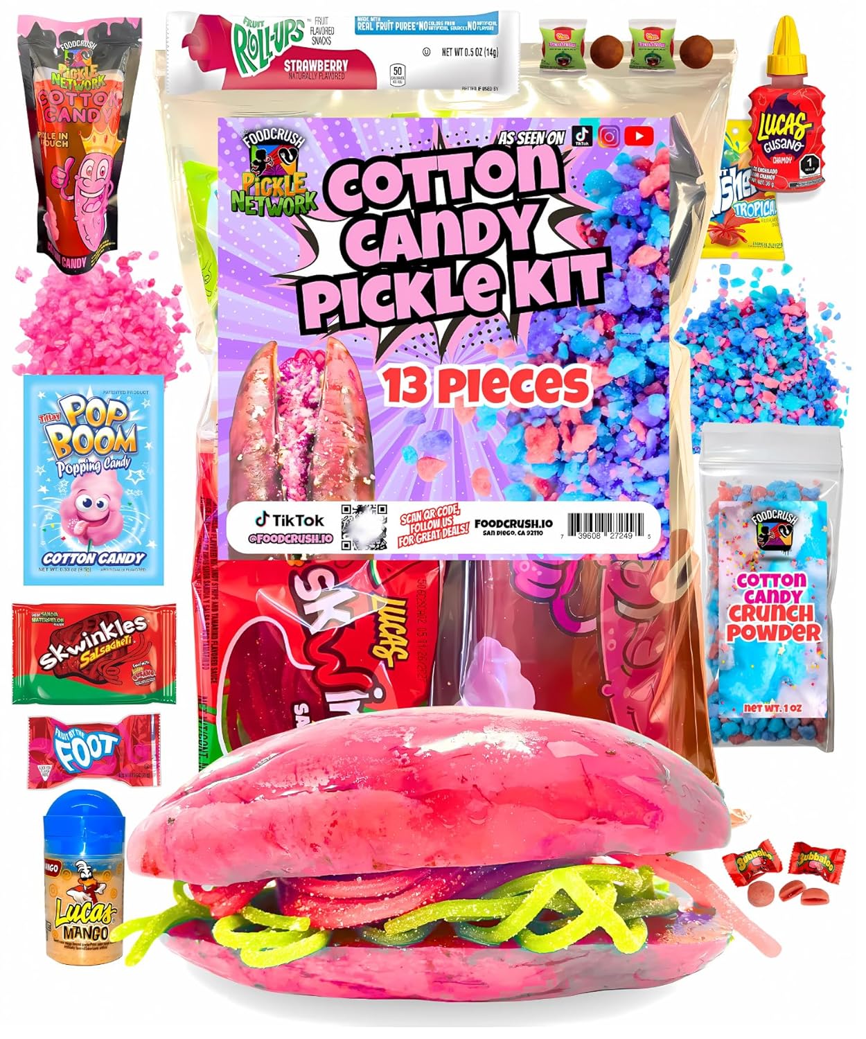 Amazon.com : Cotton Candy Pickle Kit (PINK)-Tiktok Candy Gift Pouch (13 ...