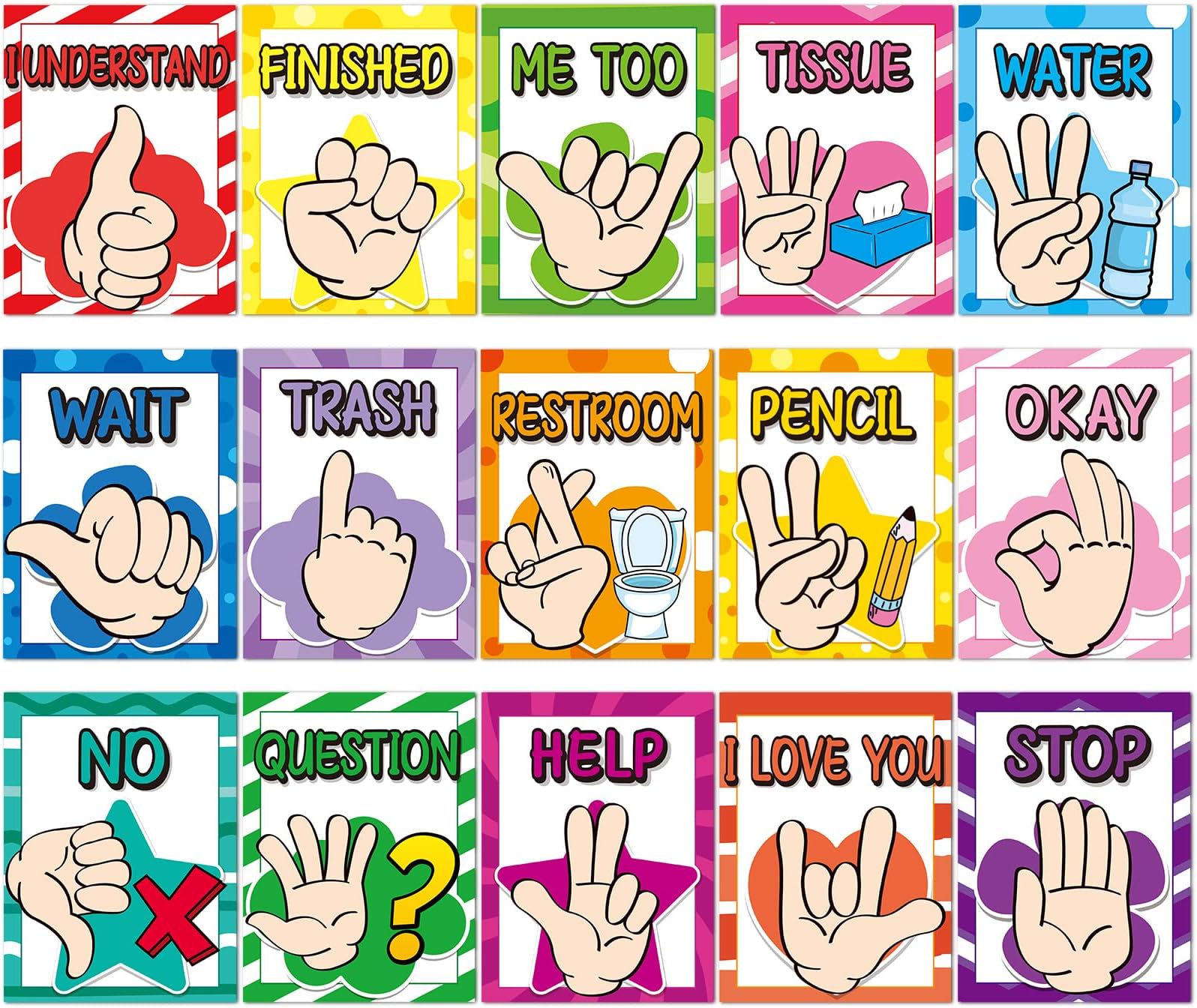 Amazon.com : MotiMind 15 Pcs Classroom Hand Signal Cards Signal with ...