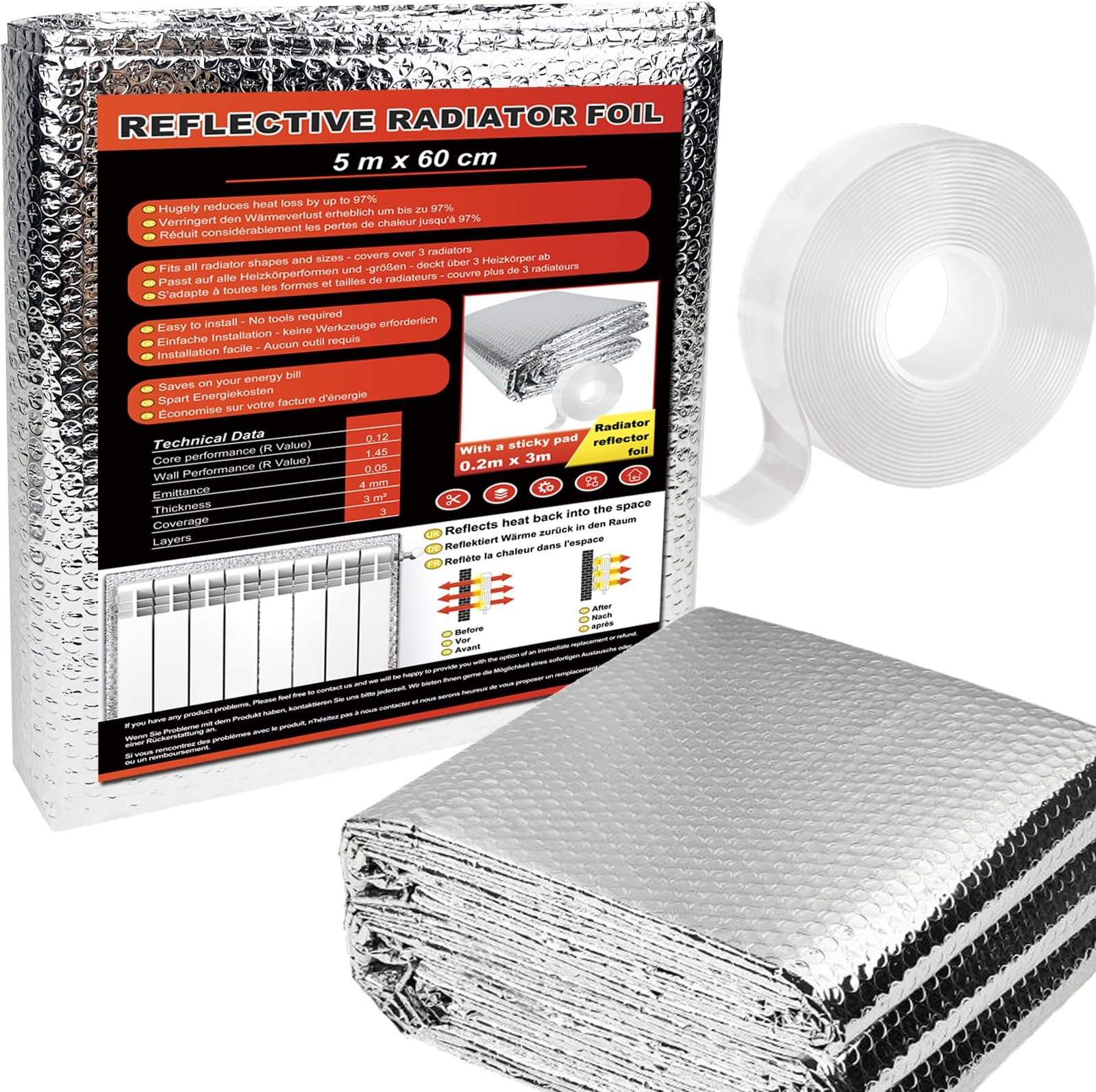 SuperFOIL Radpack Radiator Insulation Reflective Foil - 0.6m x 5m ...