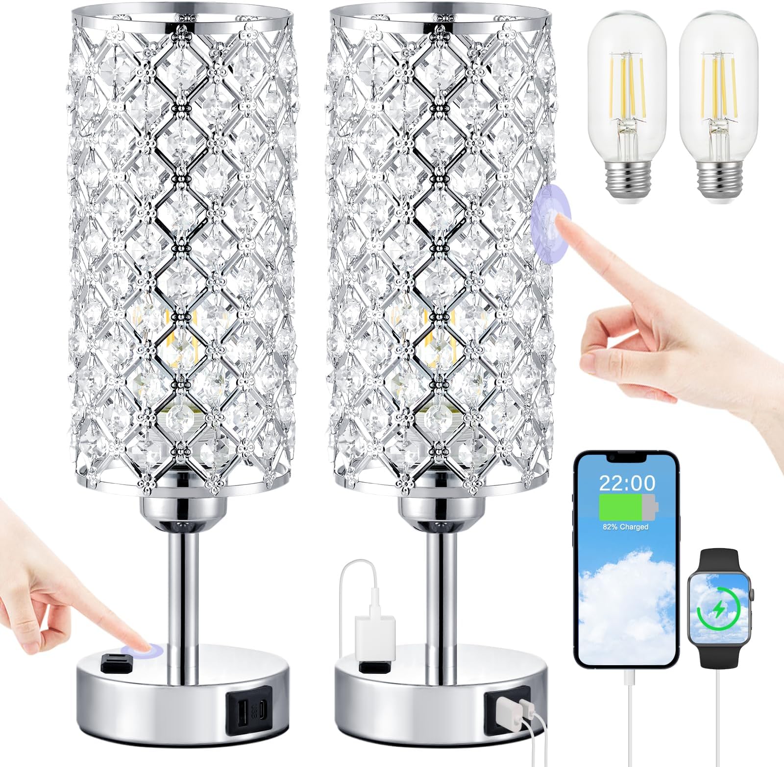 Seaside village Crystal Table Lamp Touch Control Dimmable Accent Desk ...