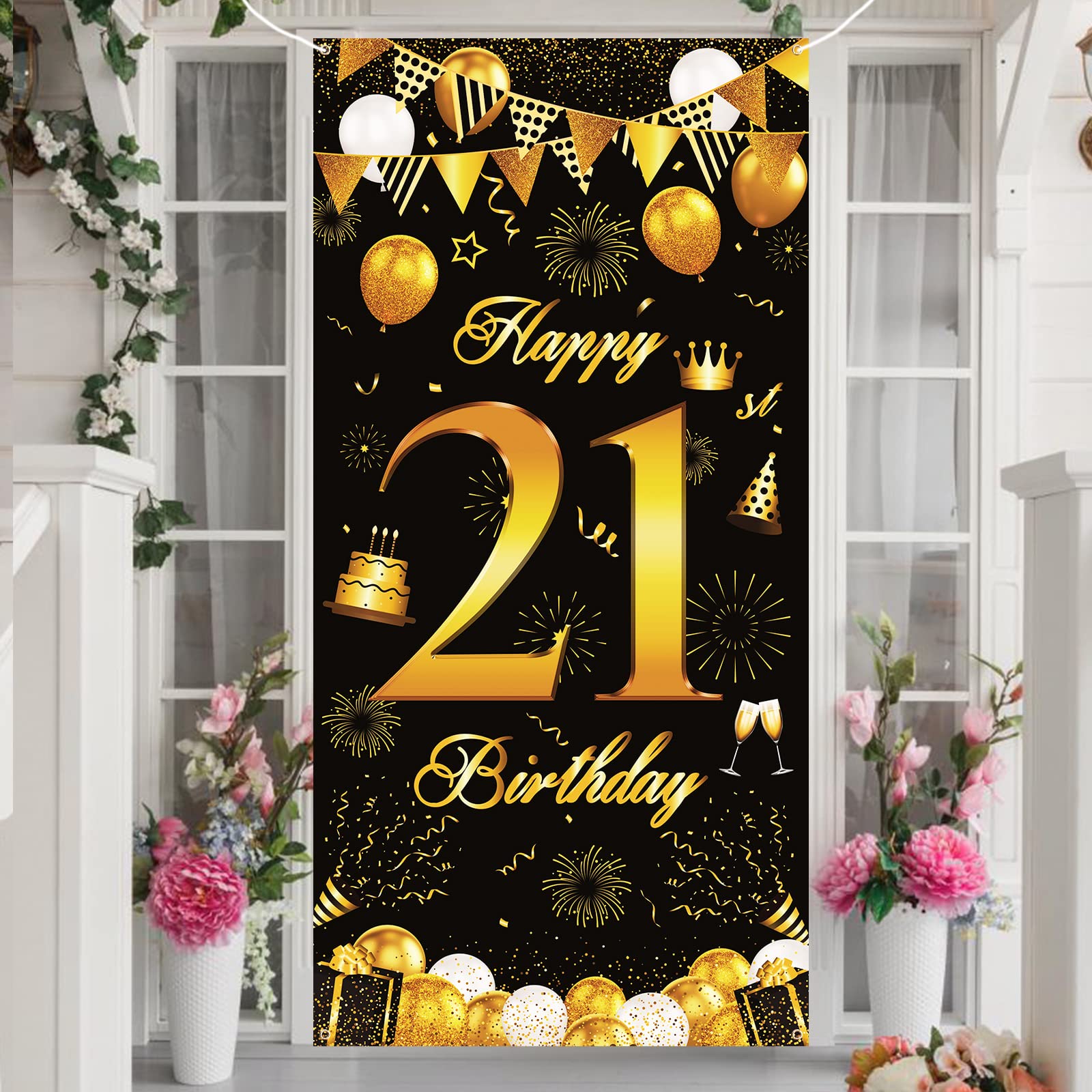 21st Birthday Banner For Him Black Gold 21st Birthday Backdrop ...