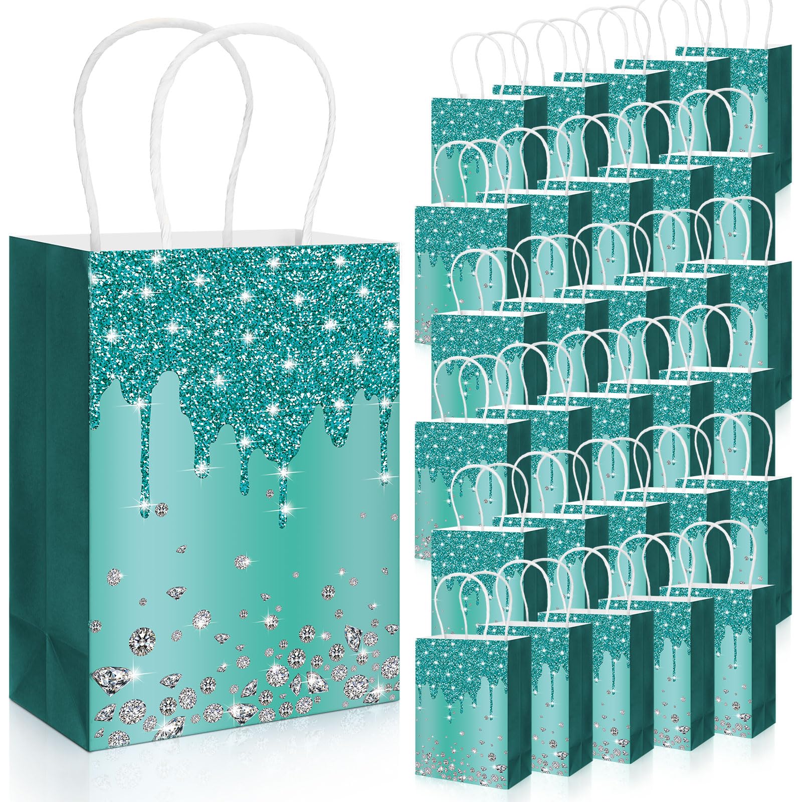 Amazon.com: HHUIYUN 30 Pcs Teal Party Favor Gift Bags with Handle, Teal ...