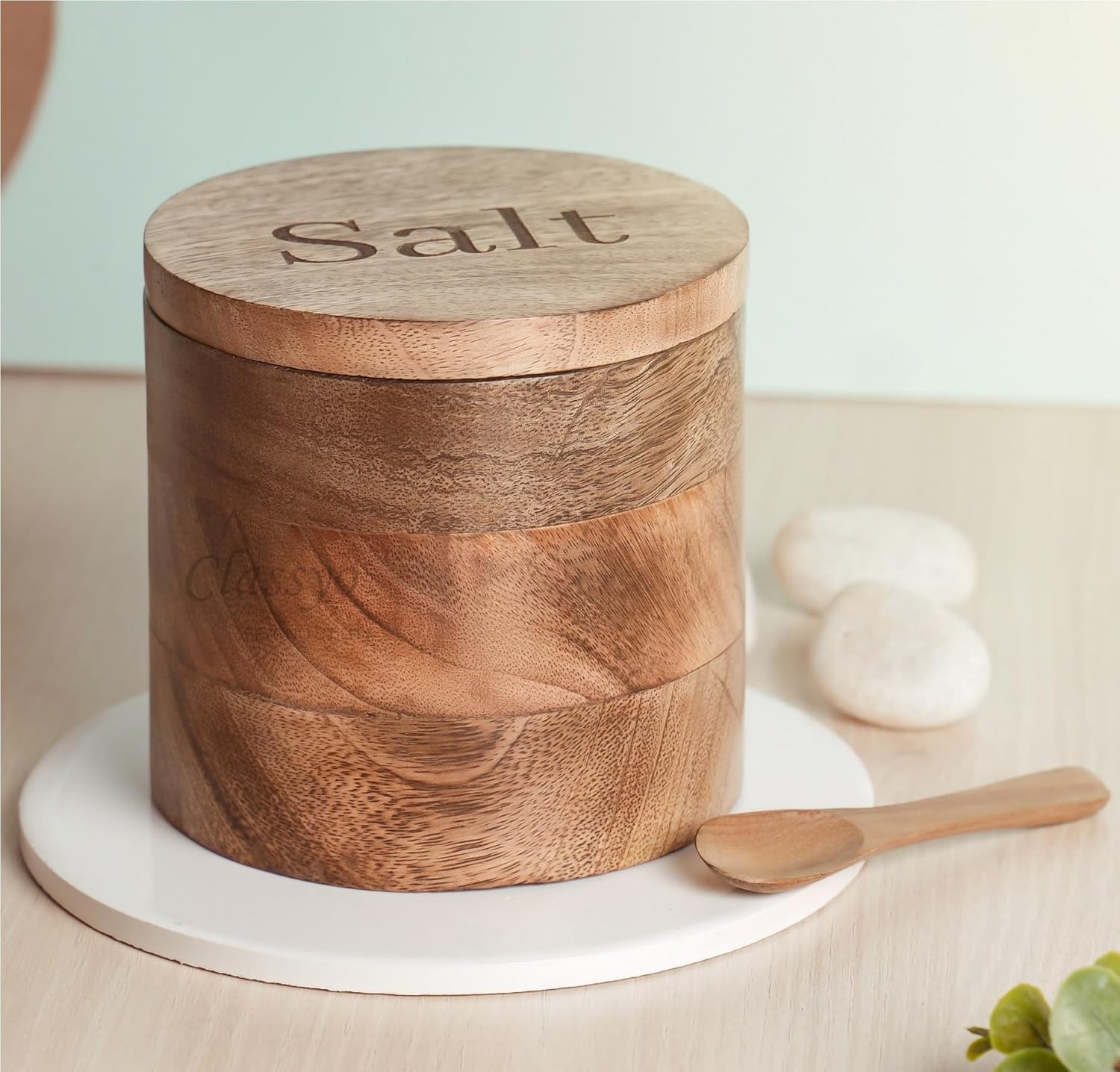 Classyo Wooden Salt Containers for Kitchen, Salt Jar for Kitchen with ...