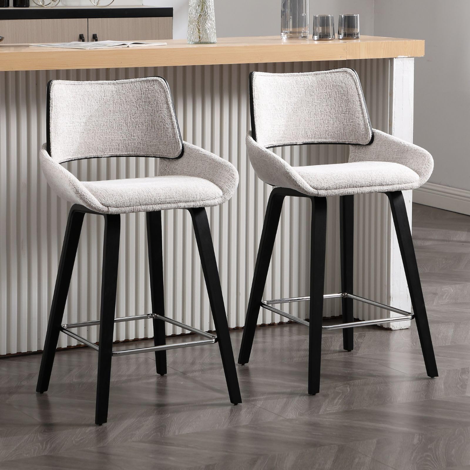 Wahson Modern Bar Stools Set of 2 Breakfast Counter Stools in Chenille ...