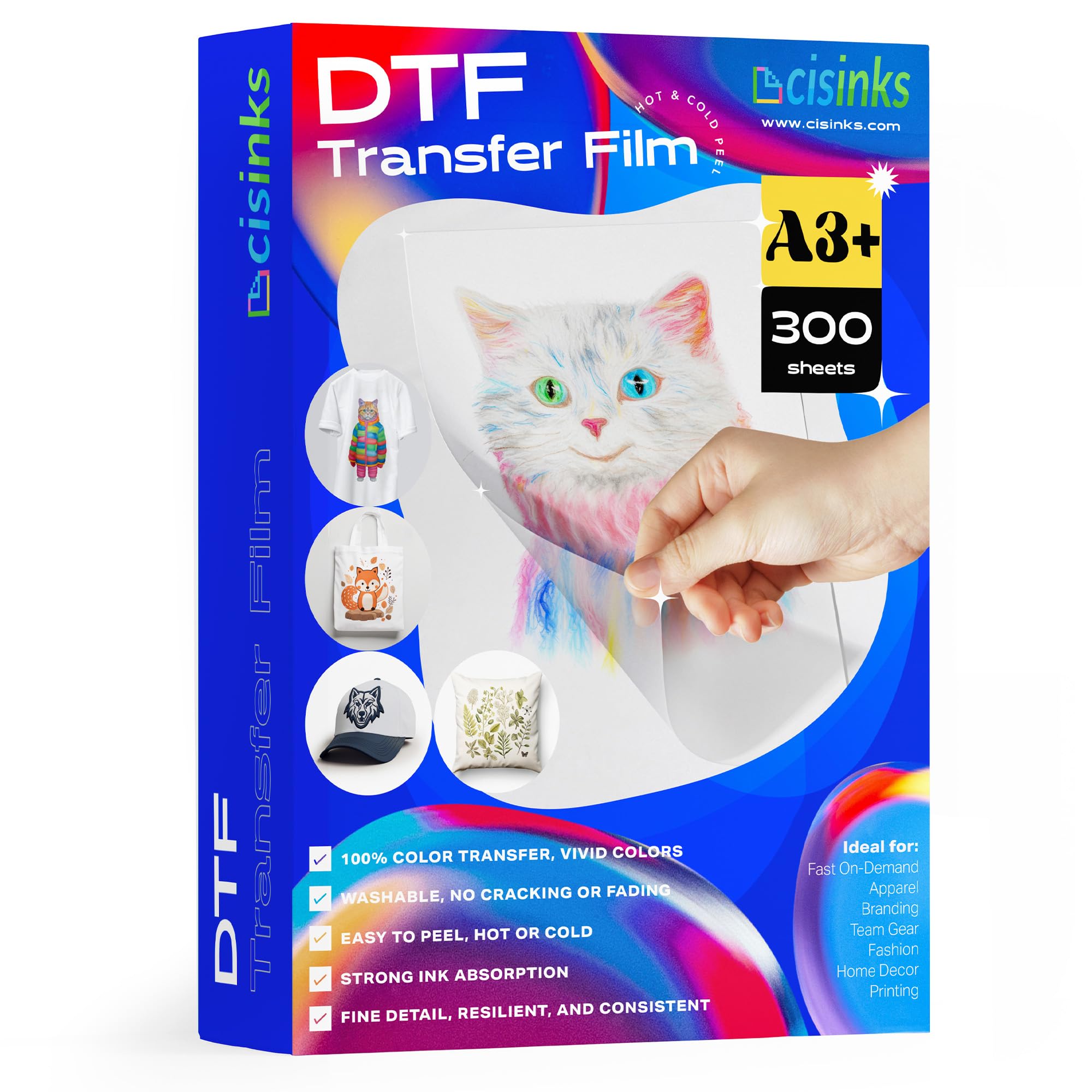 Amazon.com : Cisinks Premium DTF Transfer Film 13"x19" - A3 plus Hot/Cold Peel 300 Sheets Matte ...