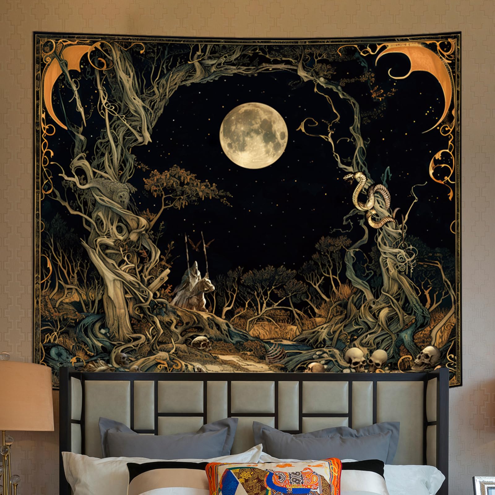Amazon.com: Honcet Gothic Moon Skull Withered Tree Tapestry, Goth Tree ...