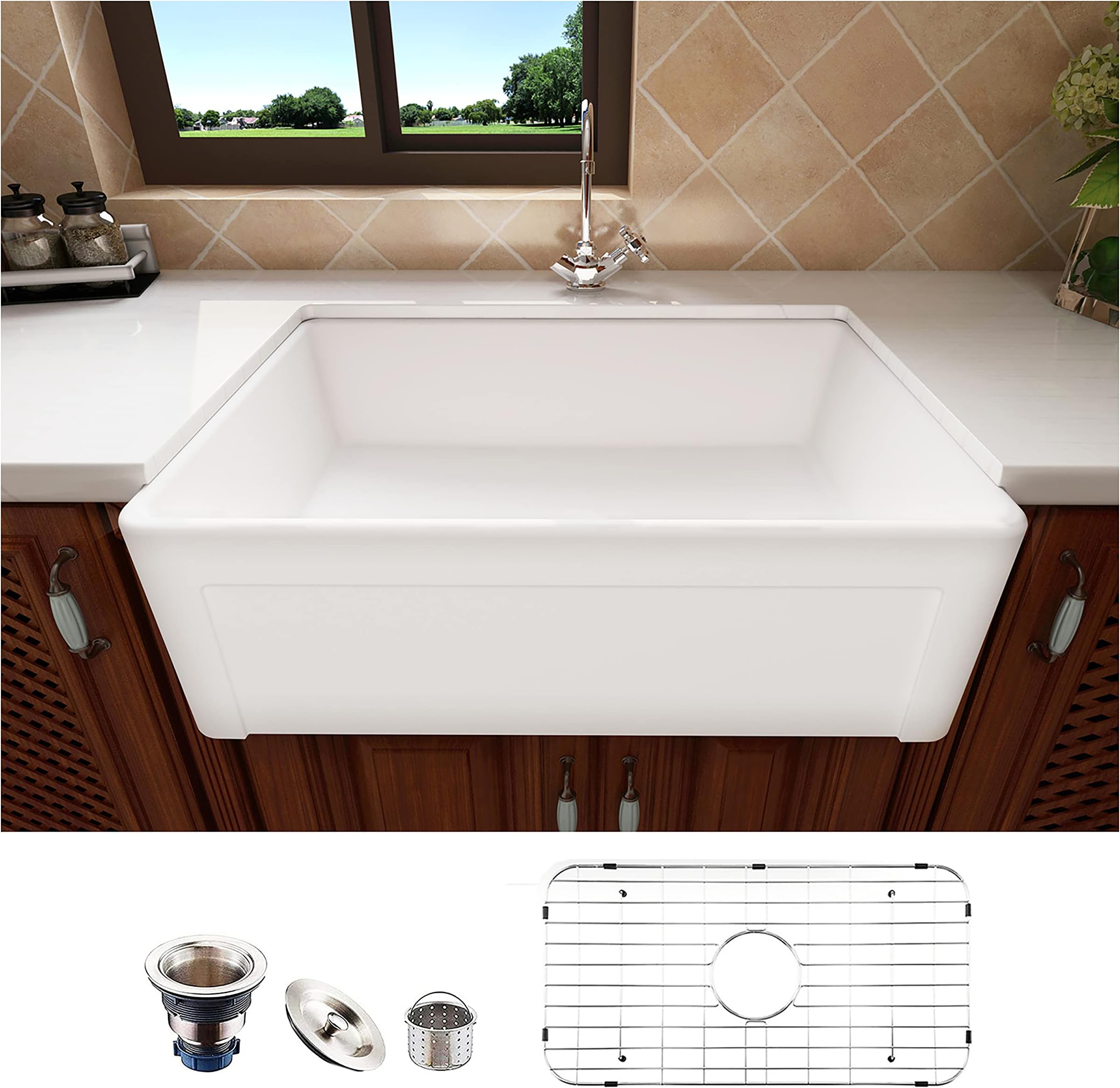 Evier céramique Timbre D'office Tradition Blanc 80cm : Amazon.fr: Bricolage