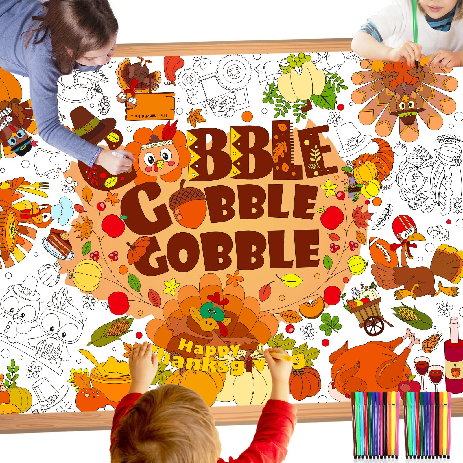 Amazon.com: HOWAF Thanksgiving Gobble Gobble Gobble Coloring Poster ...