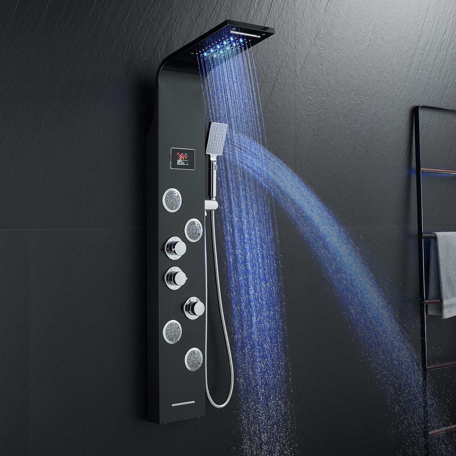 Amazon.com: ROVATE 6-in-1 LED Rainfall Waterfall Shower Panel Tower ...