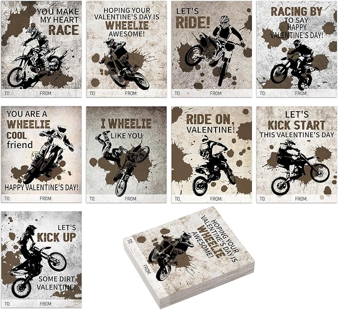 Amazon.com: Motiskyy 36 Sets Dirt Bike Valentine's Day Cards Bulk for ...