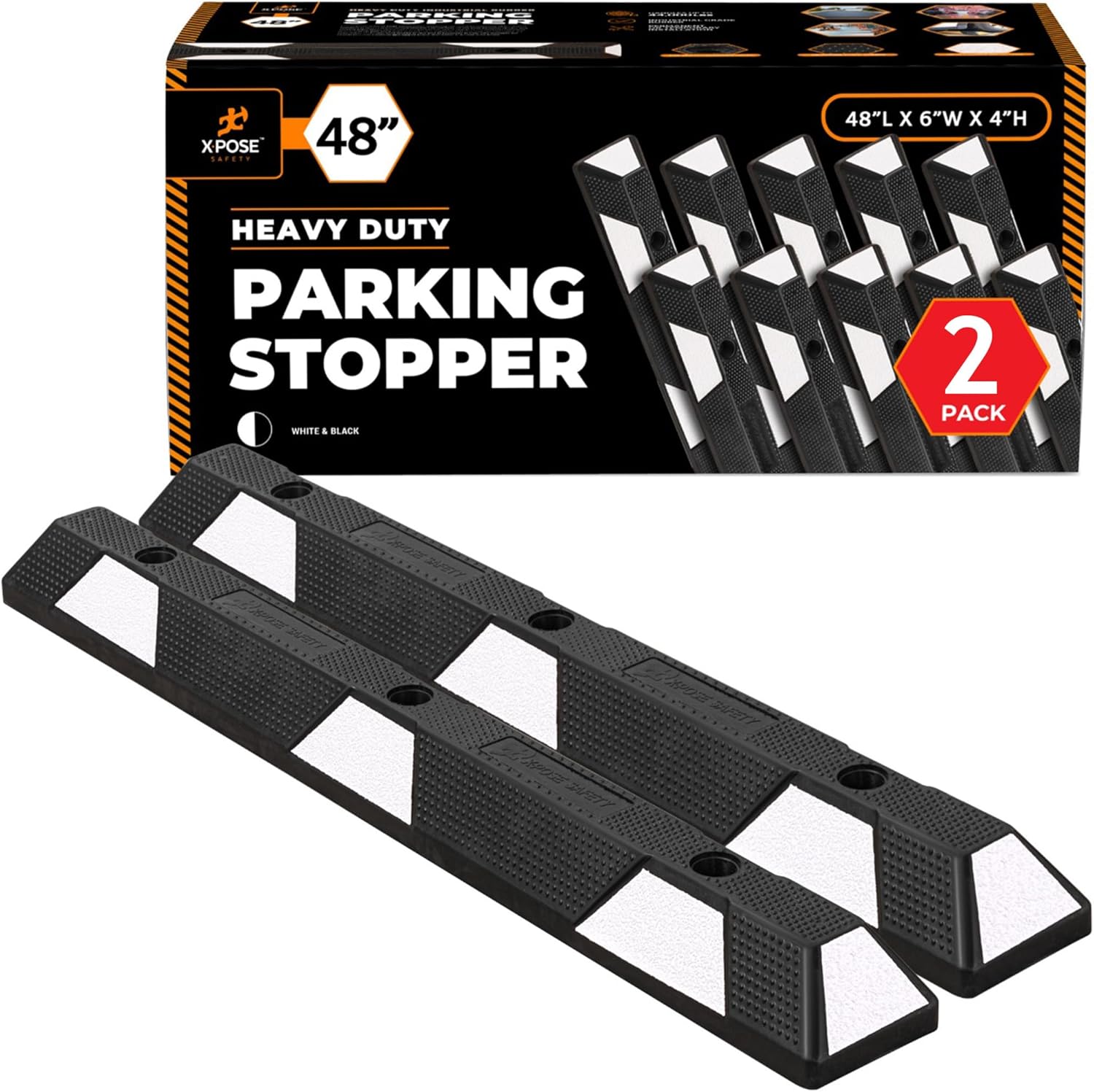 Amazon.com: Xpose Safety 48" Heavy Duty Rubber Parking Stopper – 2 Pack ...