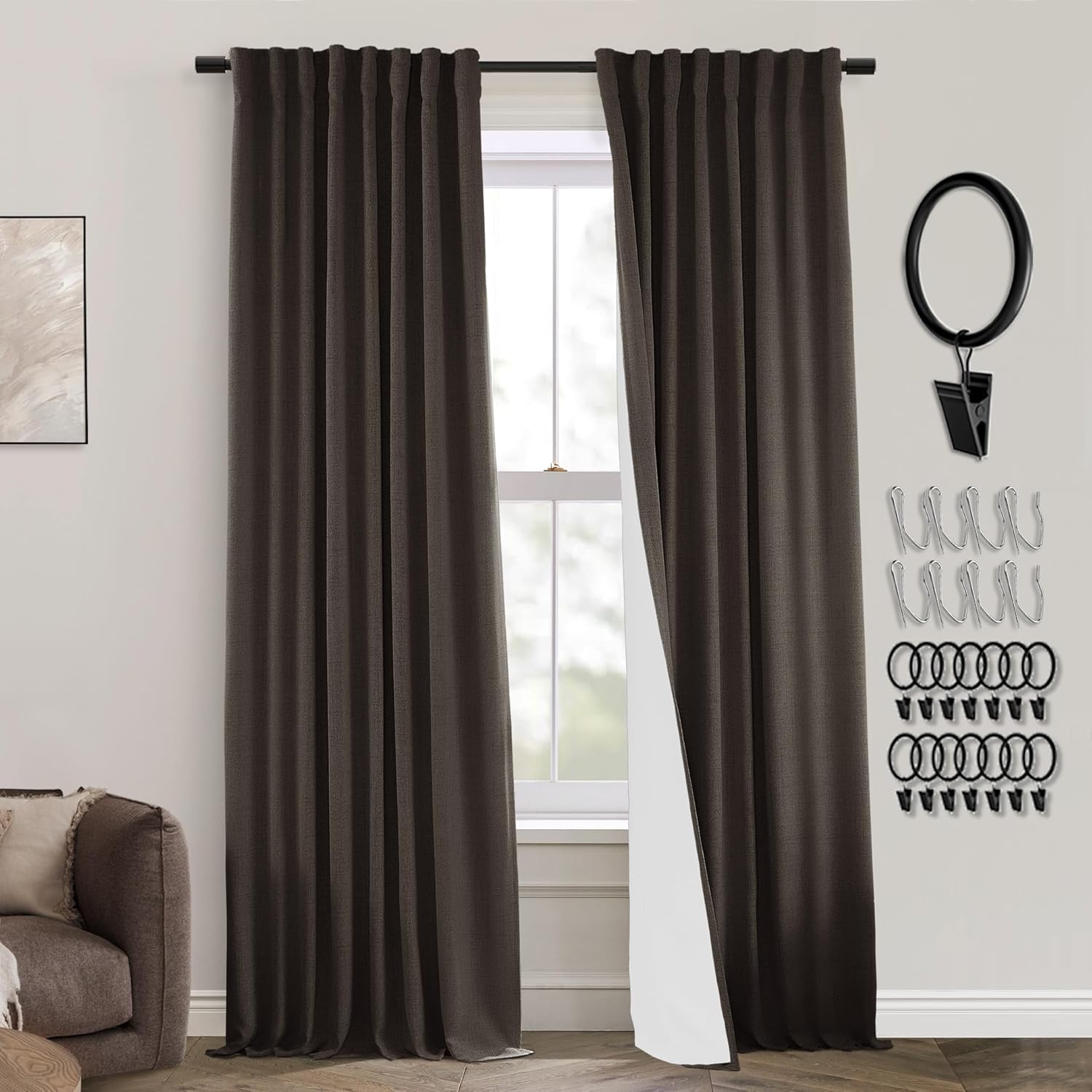 Amazon.com: PANELSBURG Dark Brown Linen Blackout Curtains 2 Panels,Room ...