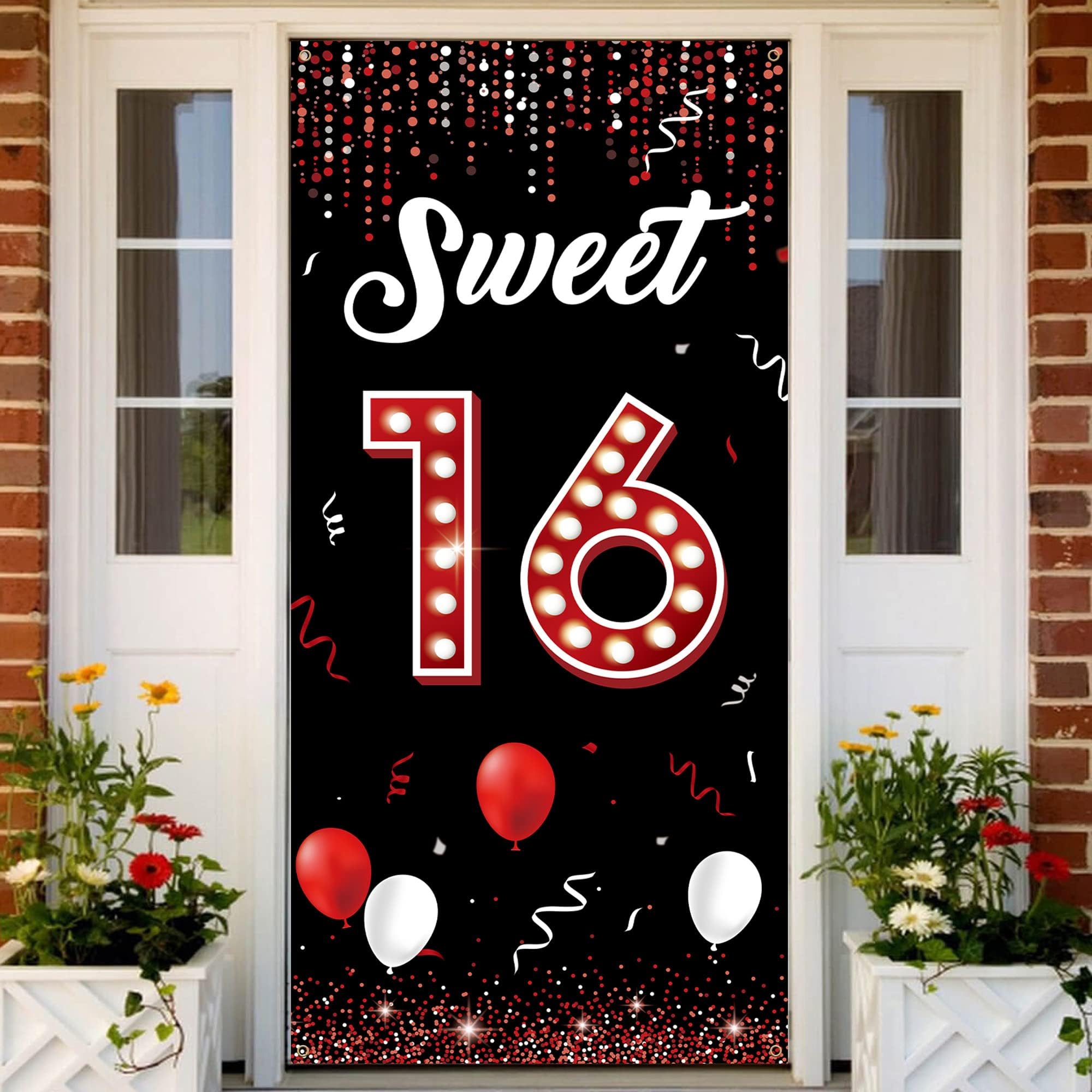 Amazon.com: HTDZZI Rose Gold Sweet 16 Birthday Door Backdrop, Sweet ...