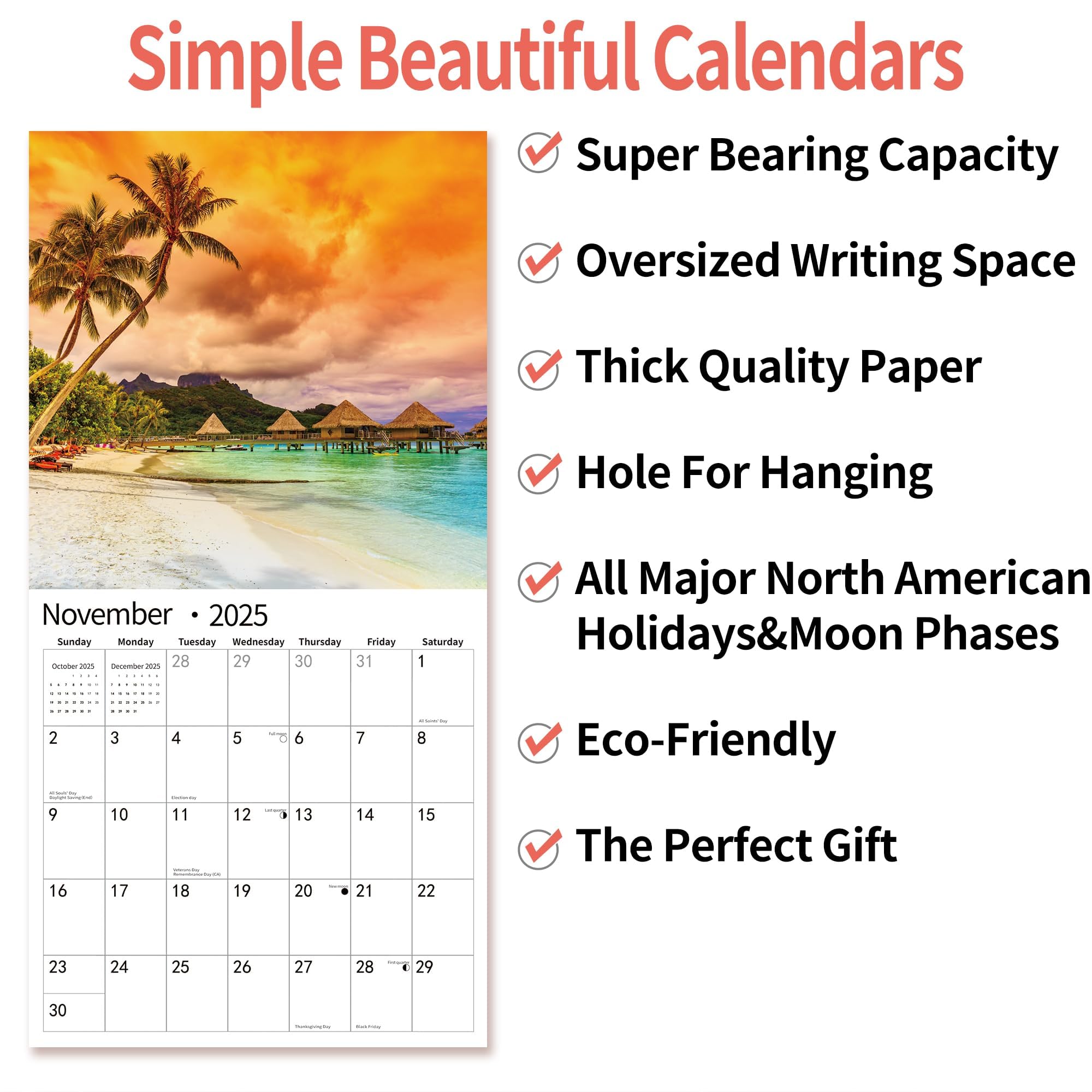 2026 Wall Calendars 2025 Tropical Beaches Wall Calendar - 18 Month ...