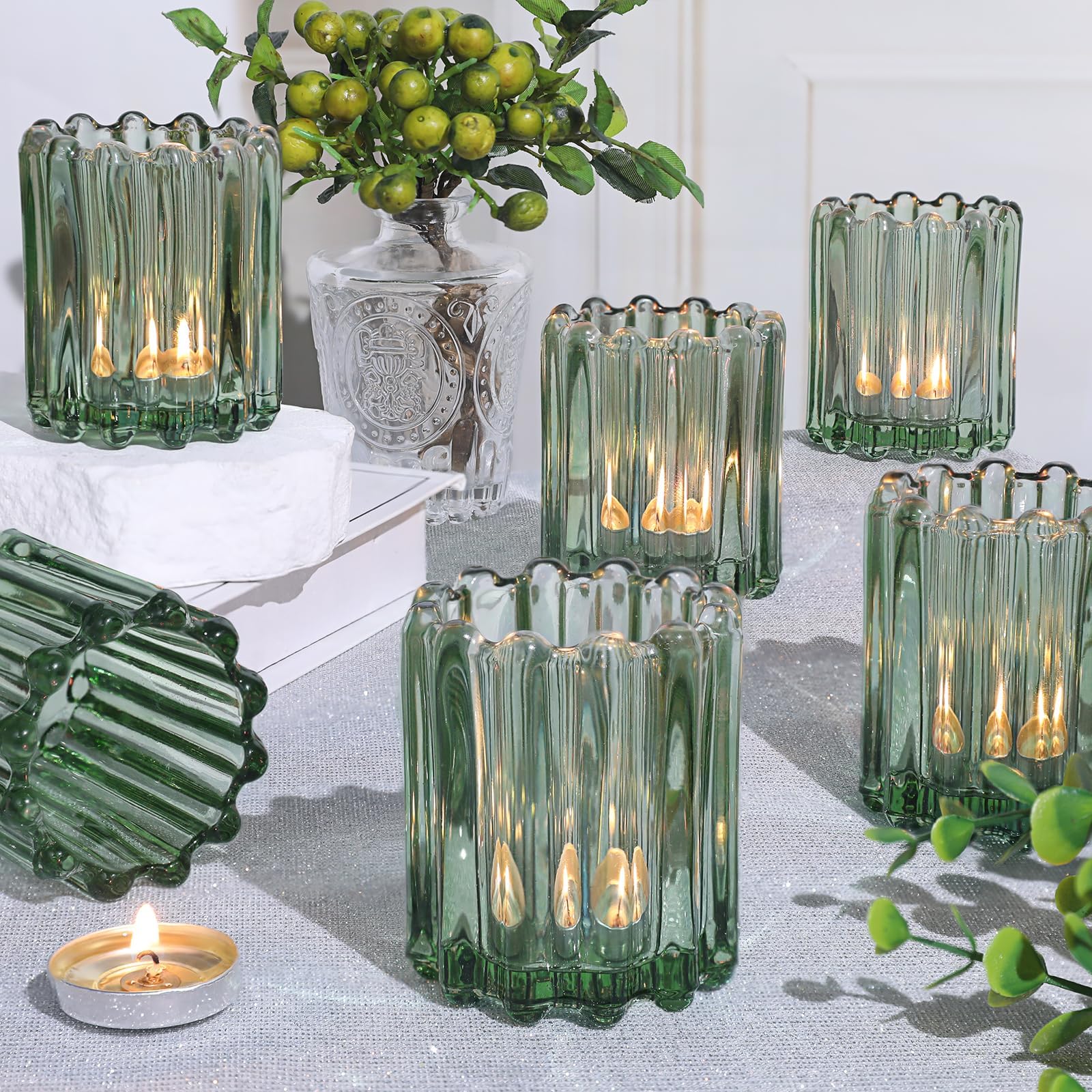 Amazon.com: LAMORGIFT 12 PCS Green Votive Candle Holders - Green Candle ...