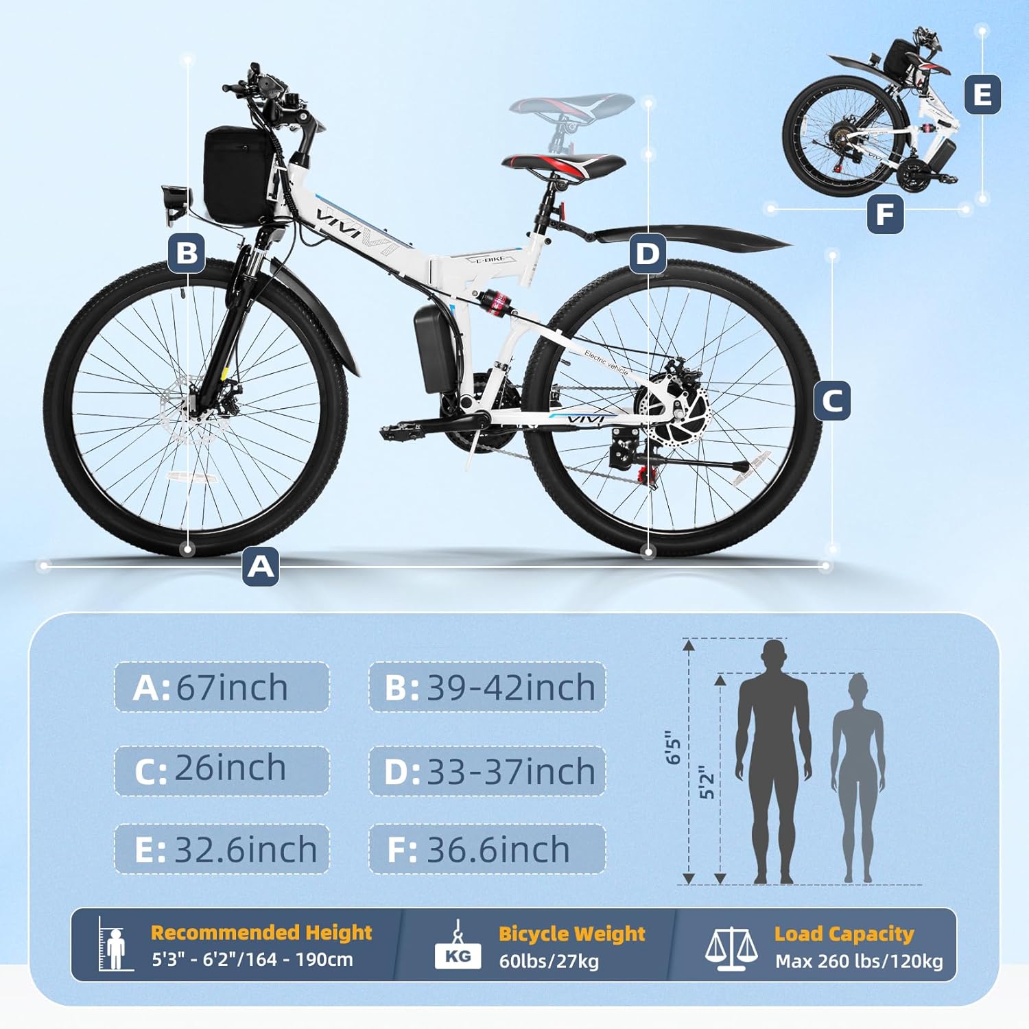 Vivi M026TGB Electric Bike 26" Electric Bike for Adults, Peak 750W ...