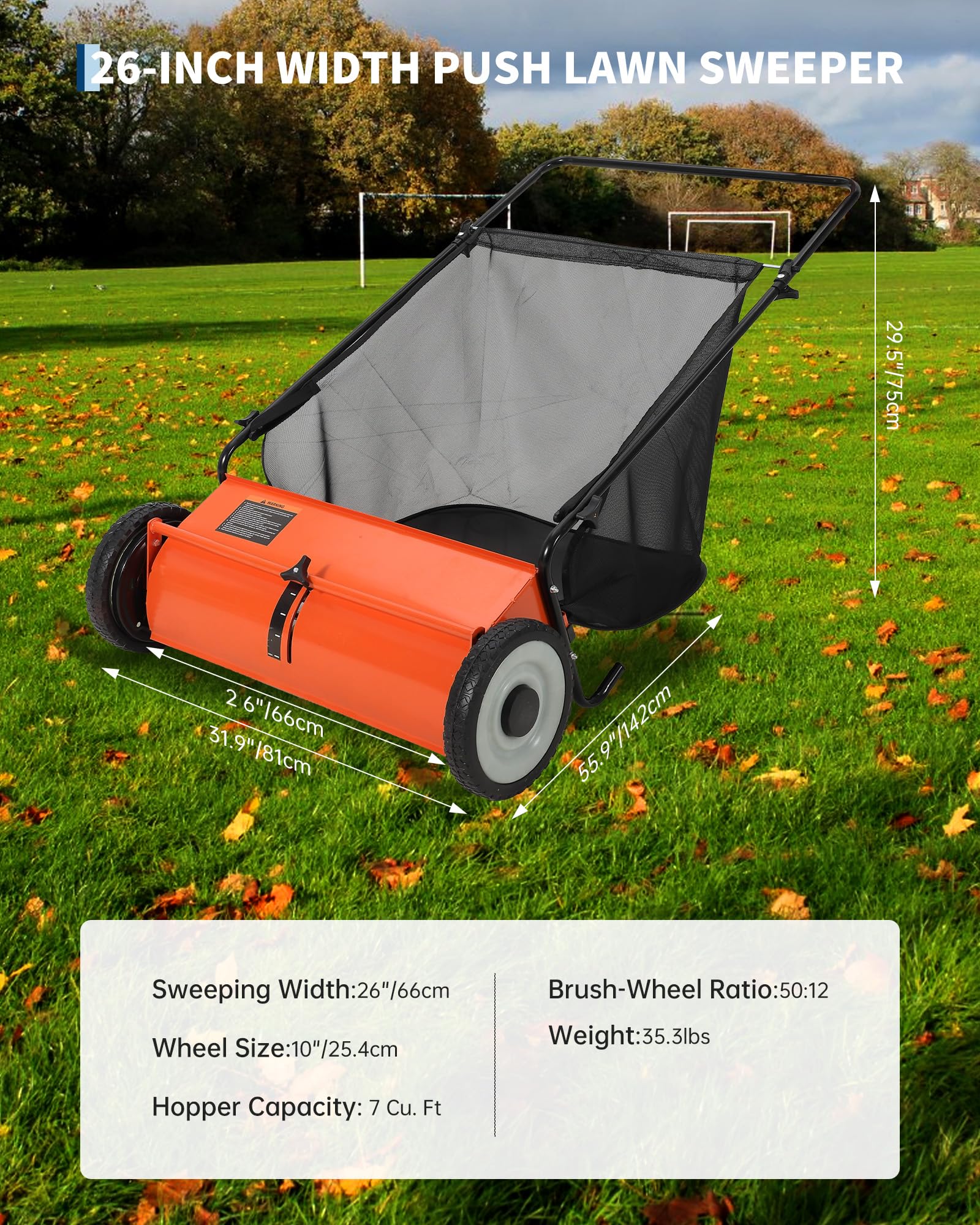 Snapklik.com : Garvee 26 In Push Lawn Sweeper, 7 Cu. Ft. Hopper ...