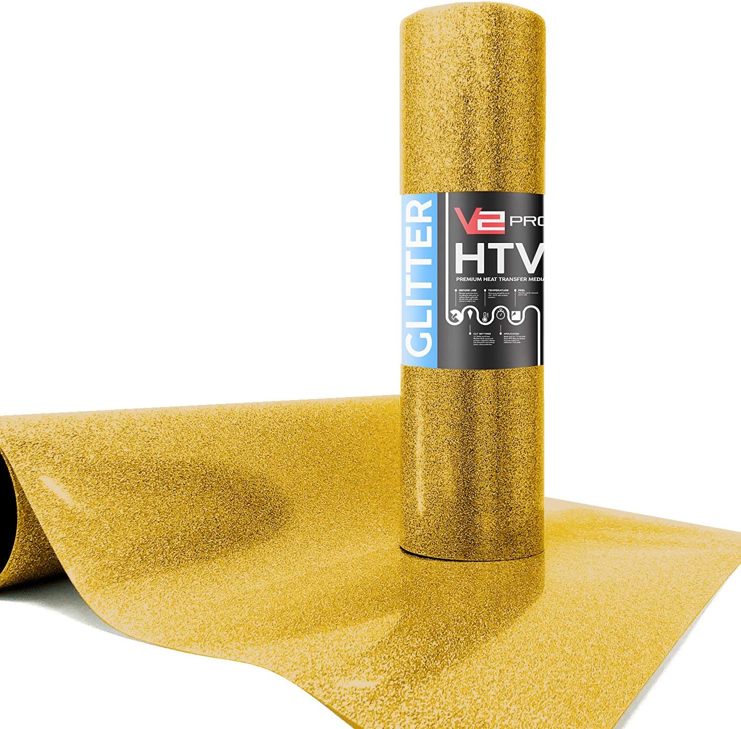V2 Pro Hyper Gold Glitter Heat Transfer Film HTV 10 Inch x 6ft : Amazon ...