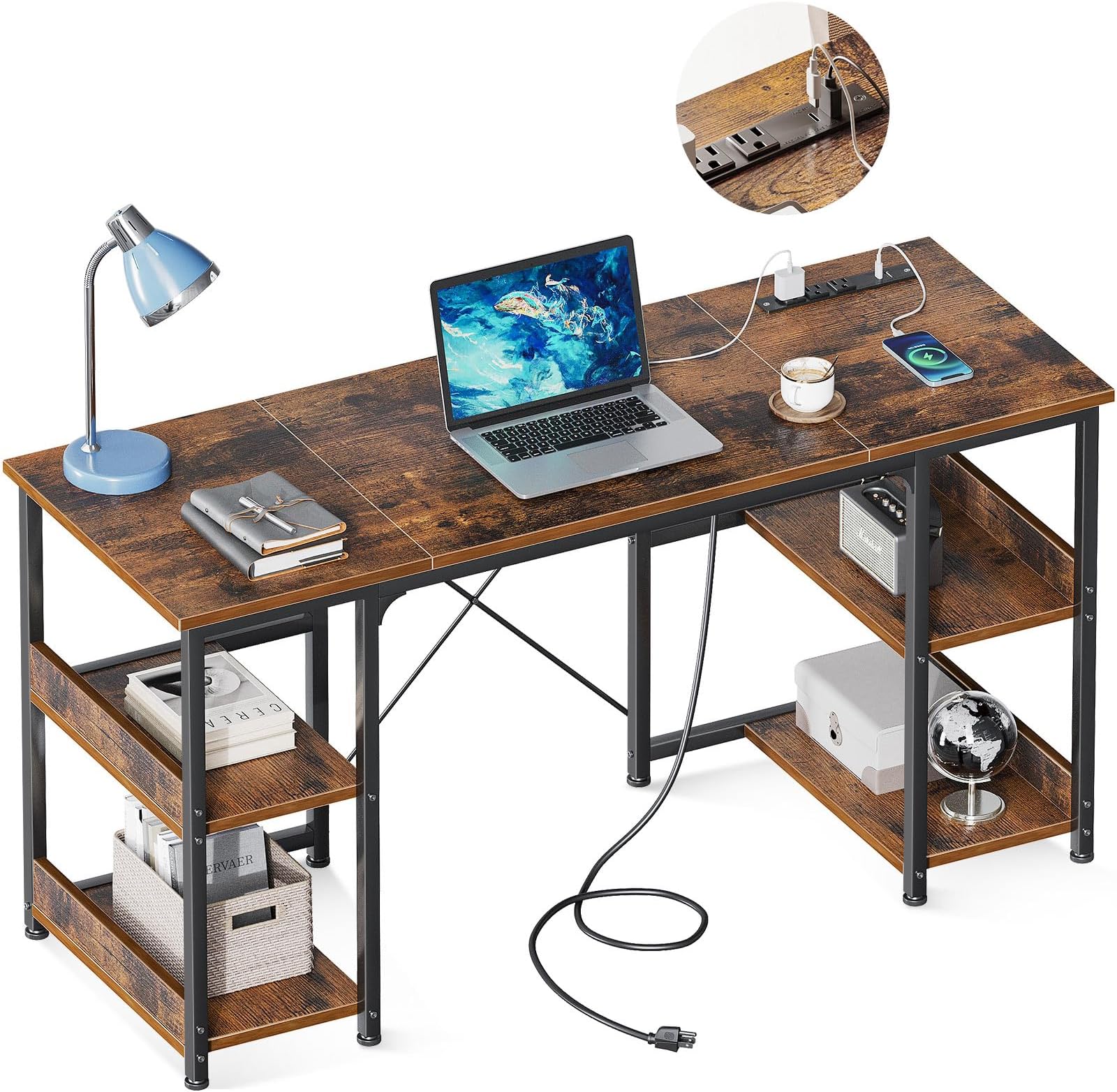 Amazon.com: AODK 48 Inch Small Computer Desk with Power Outlets & Type ...