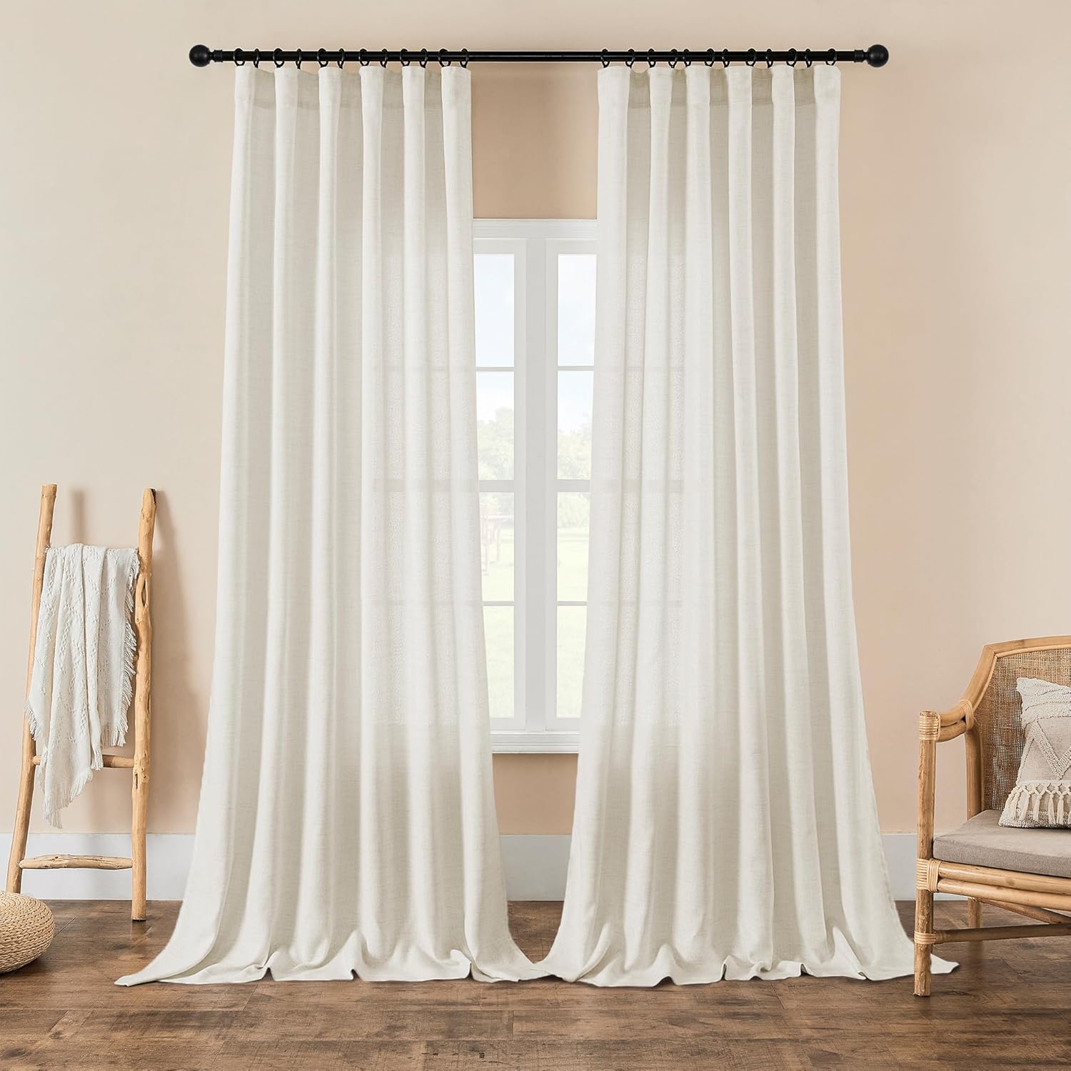 Amazon.com: DUKIYO Beige Linen Curtains 132 Inches Long Semi ...
