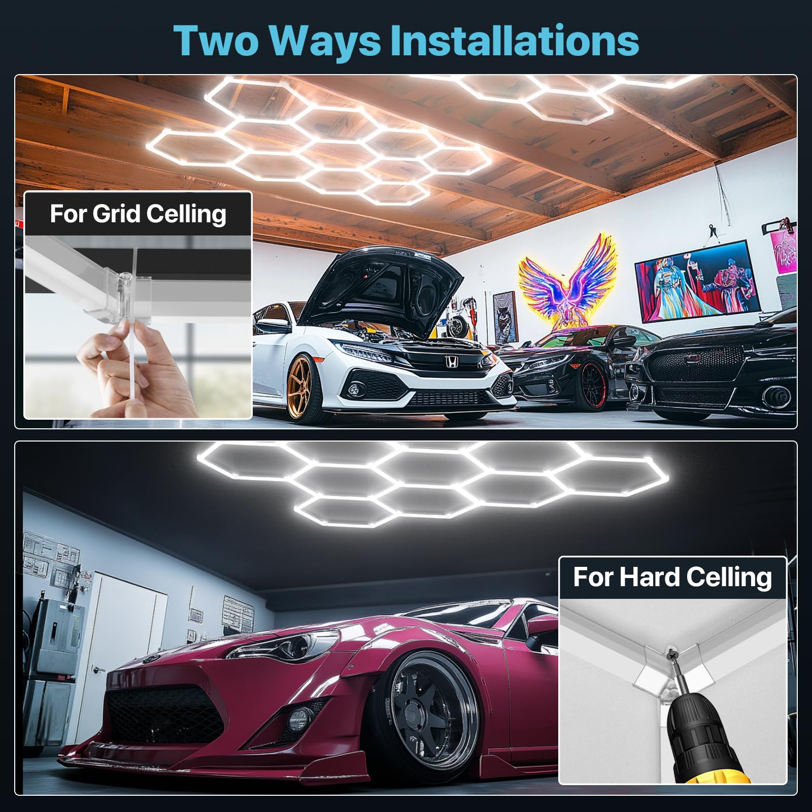 Snapklik.com : HYPERLITE Gen 2 Hexagon Garage Light, Upgraded 3 Level ...